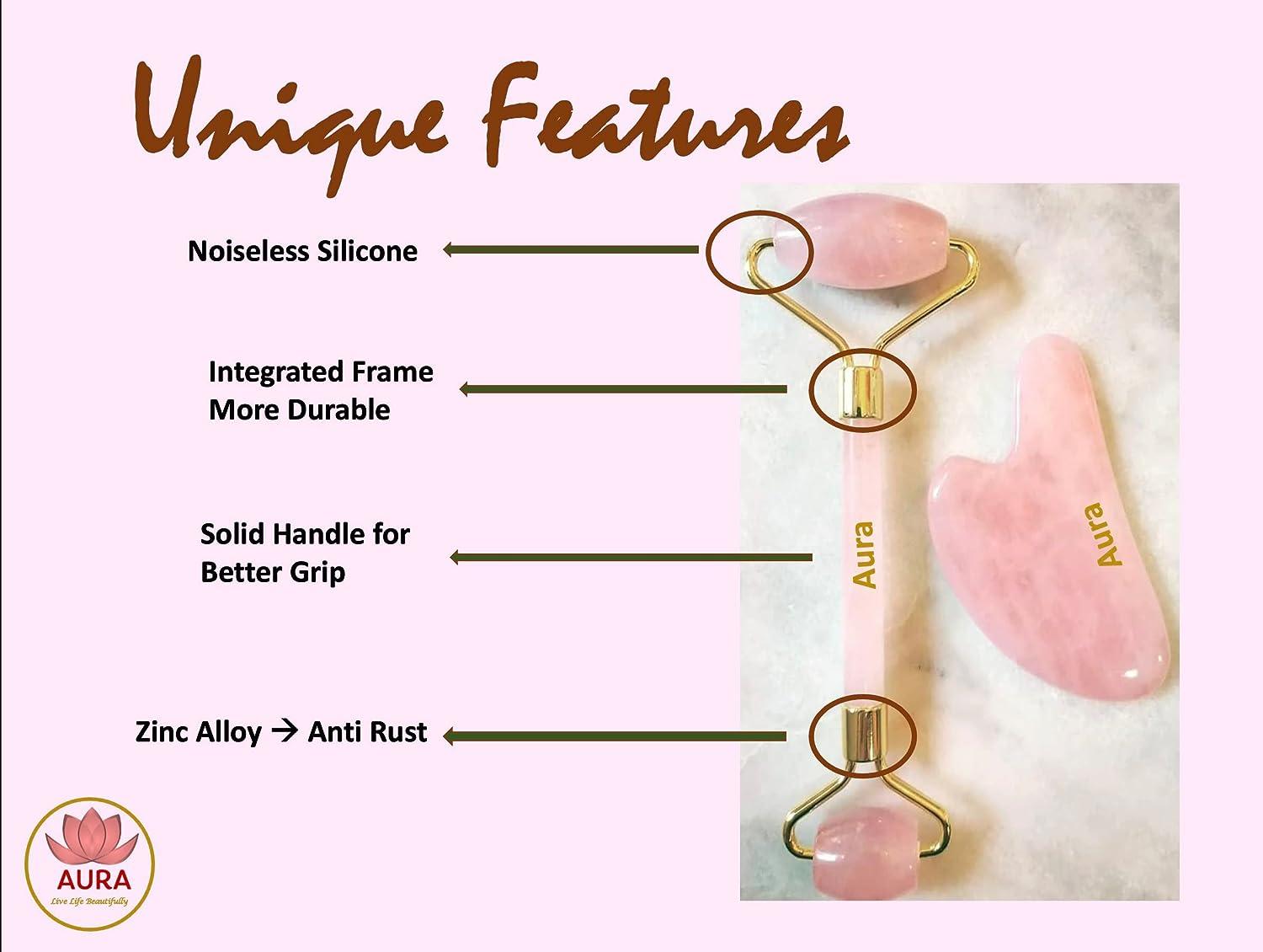 Premium Certified Rose Quartz Pink Roller & Gua Sha Set for Skin Care ...