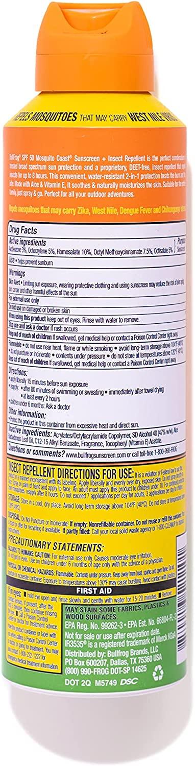 Bullfrog Mosquito Coast Bug Spray Insect Repellent + Sunscreen SPF 50 ...