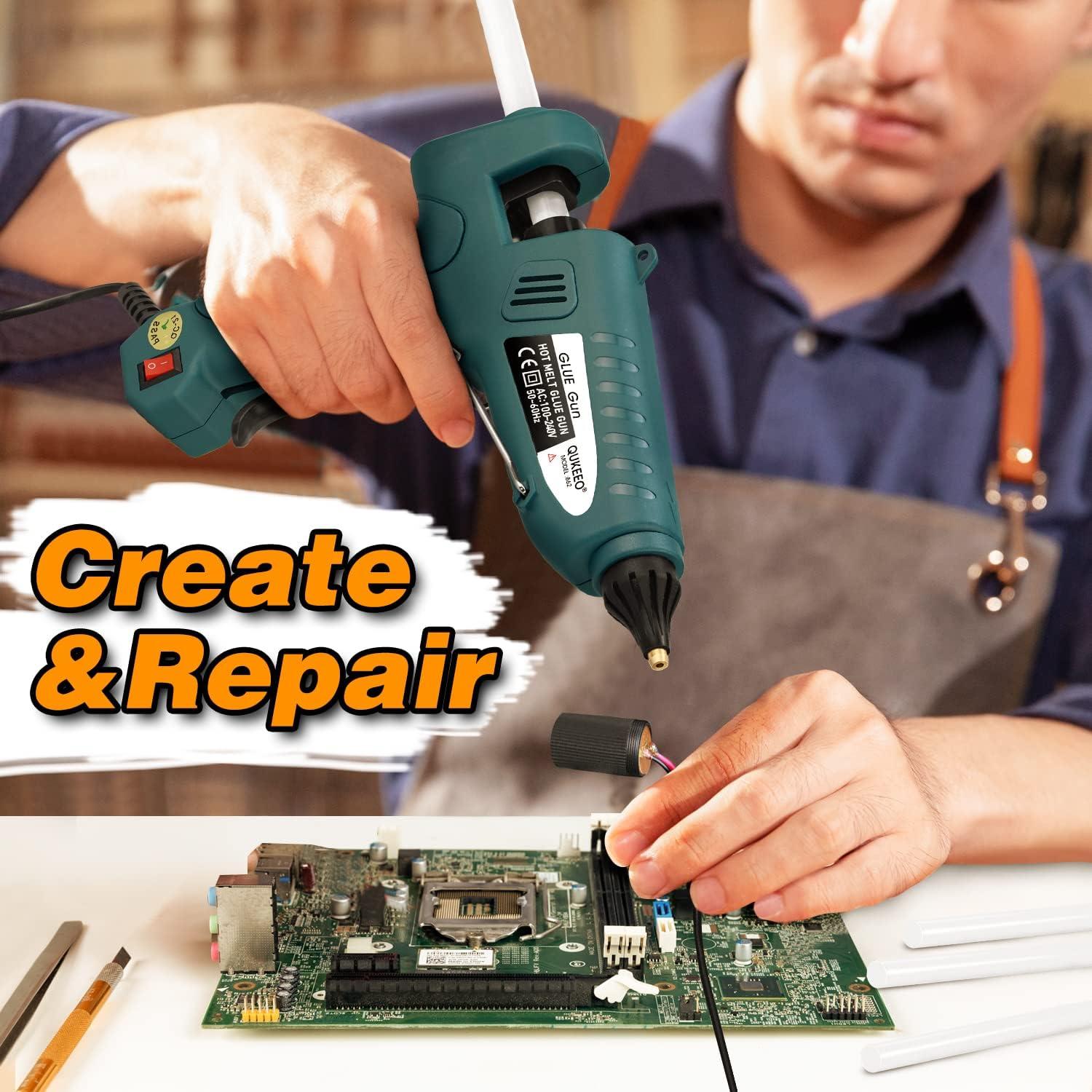 100 Watt Hot Glue Gun Kit with 30 Sticks - Full Size Green Glue Gun Set ...