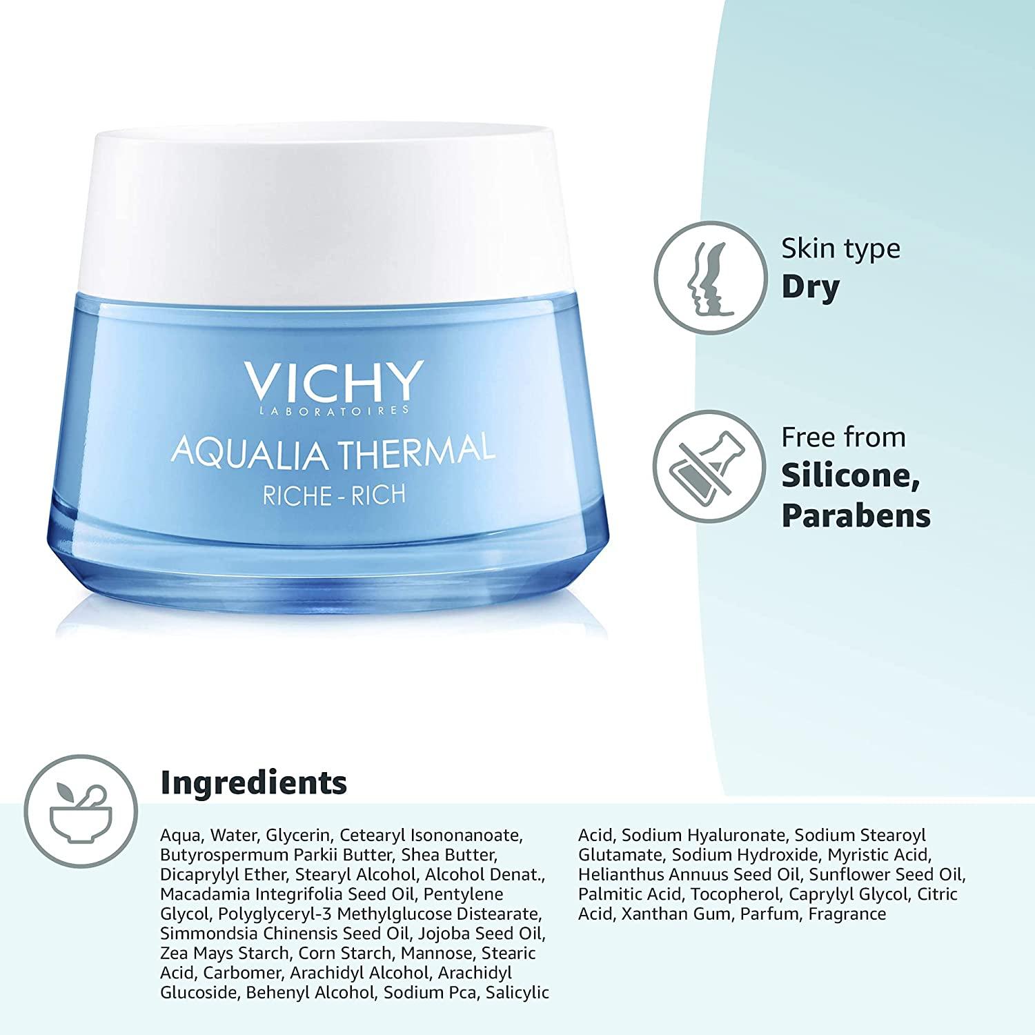 Vichy Aqualia Thermal Rich Face Cream - Hydrating Moisturizer for Dry ...