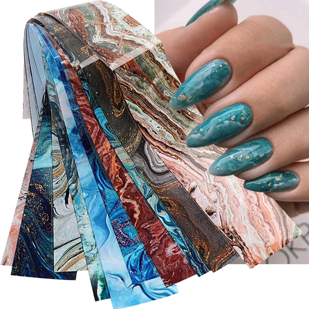 10 Sheets Marble Nail Foil Transfer Stickers - Holographic Design for ...