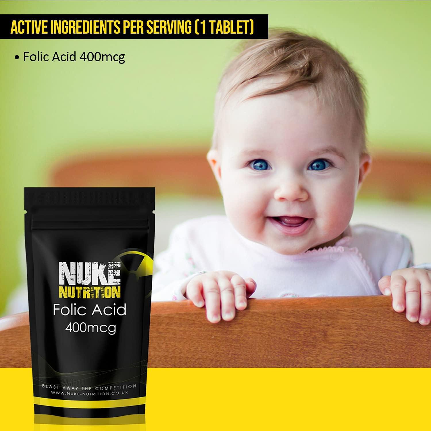 Nuke Nutrition Folic Acid 400mcg Tablets - 365 Count - Pre-Pregnancy ...