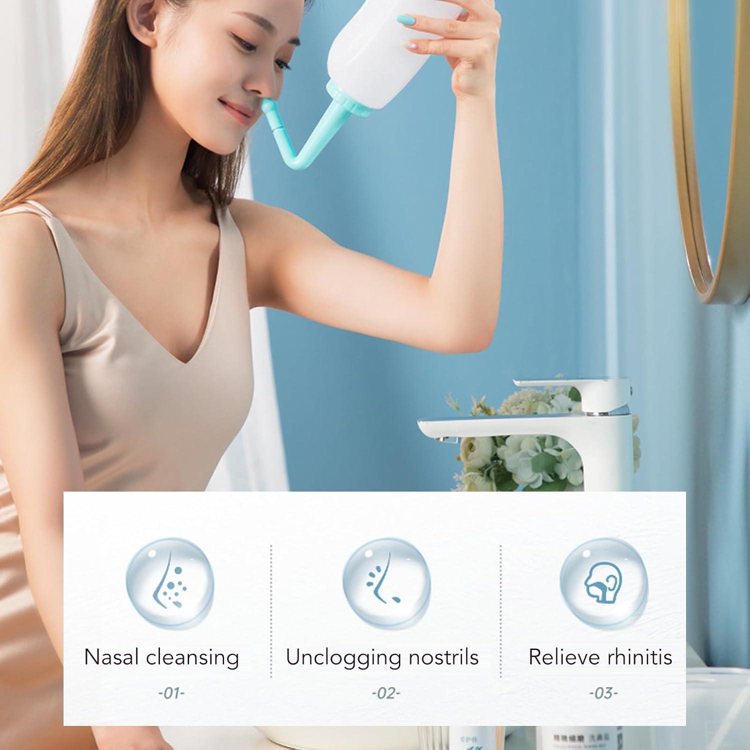 500mL Nasal Rinse Kit with 2 Nozzles Plastic Irrigation Tilt Angle ...