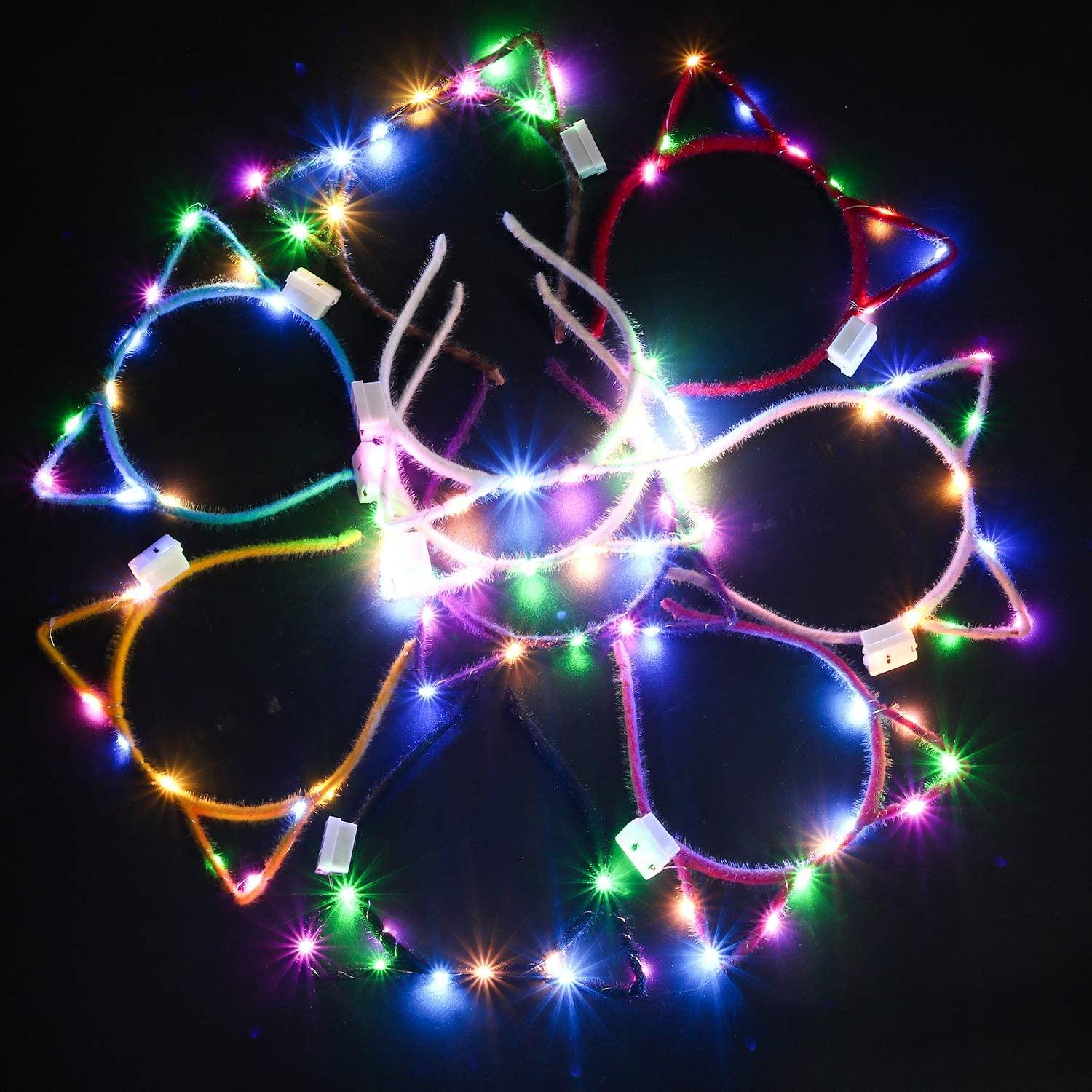 10 Pack LED Cat Ear Headbands - Cute Light Up Headdress for Halloween ...