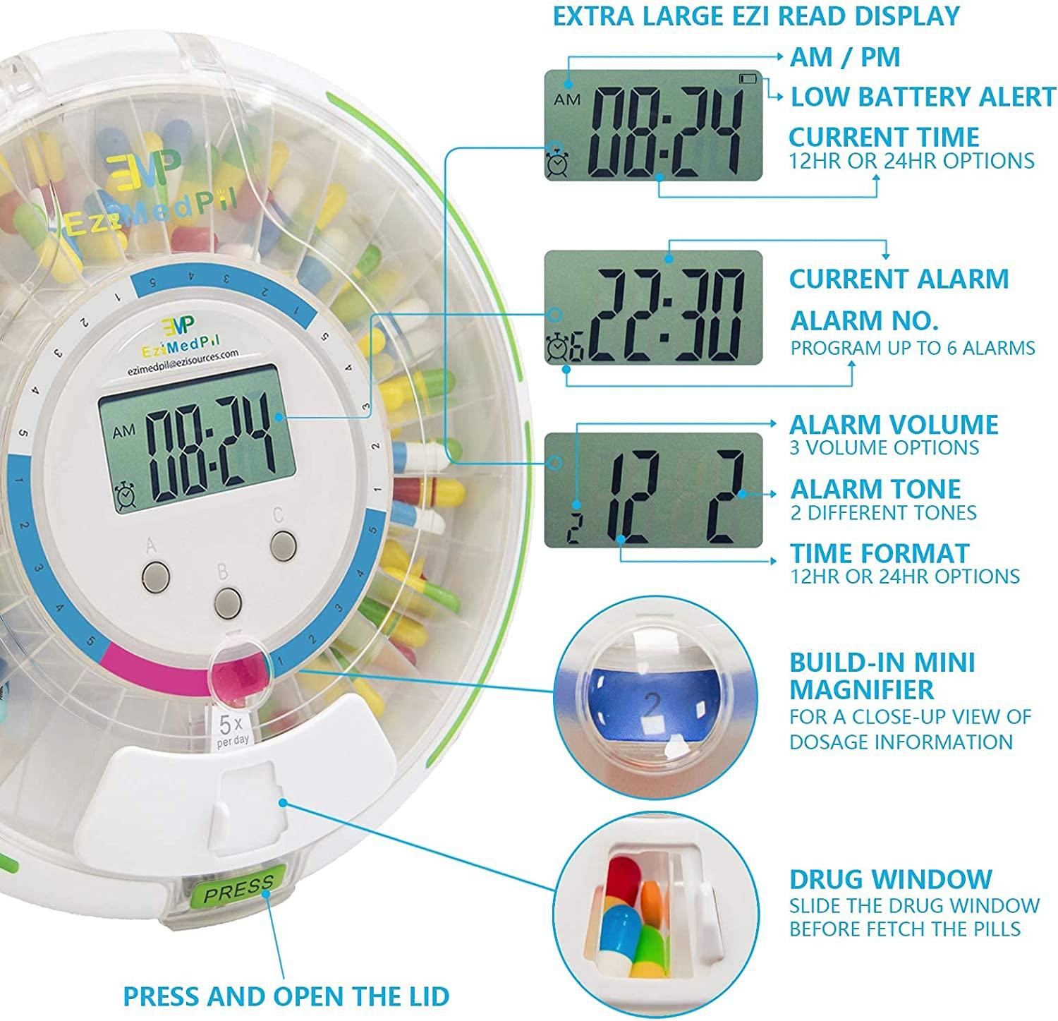 EziMedPil Automatic Pill Dispenser with Audio & Visual Alerts - 6 ...