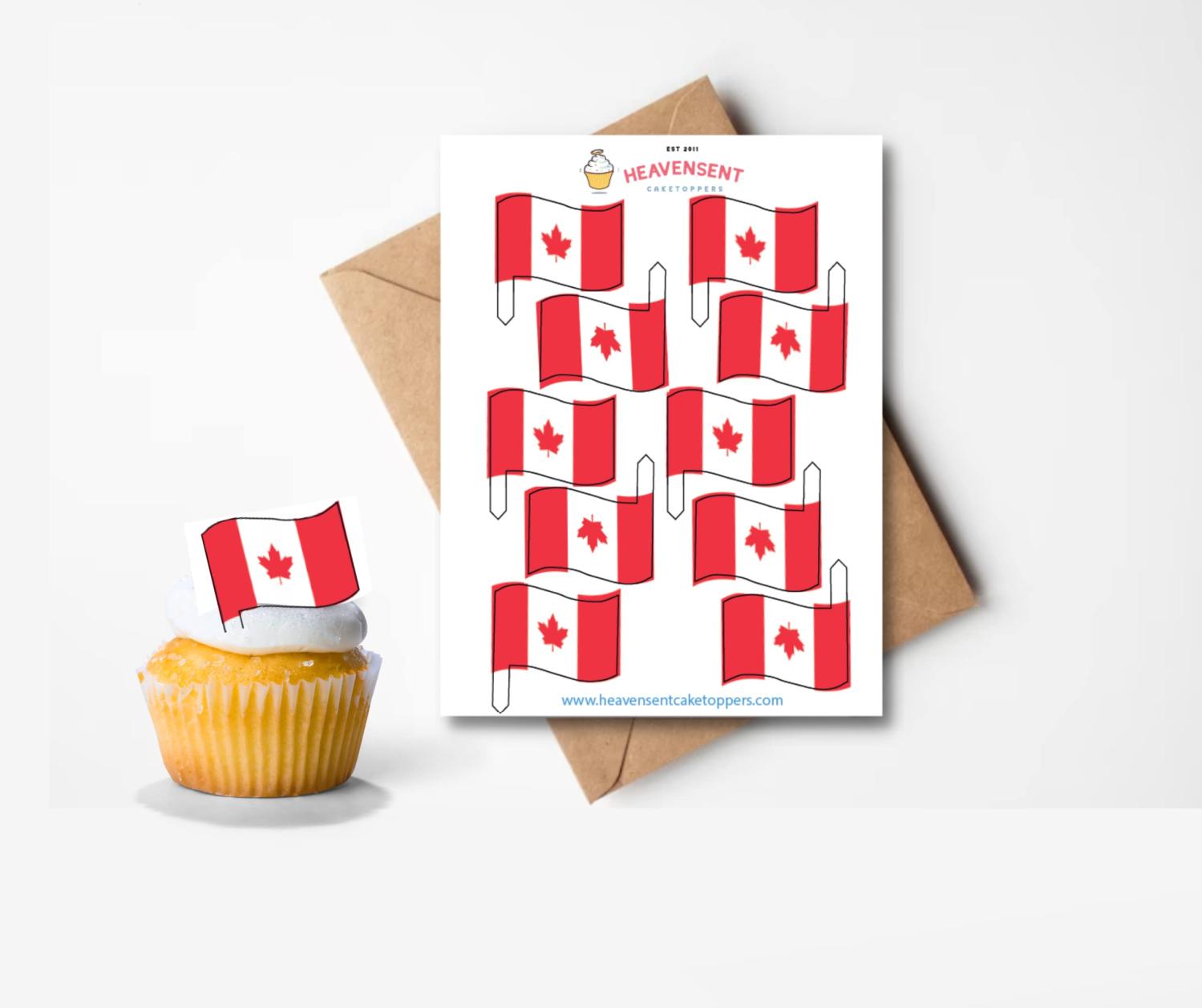 20x Pre-cut Canada Canadian Flags Edible Thick Wafer Card Standing ...
