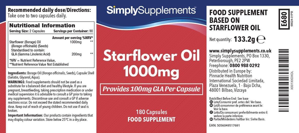 Starflower Oil 1000mg - 180 Capsules | Premium Quality Supplement | Buy ...