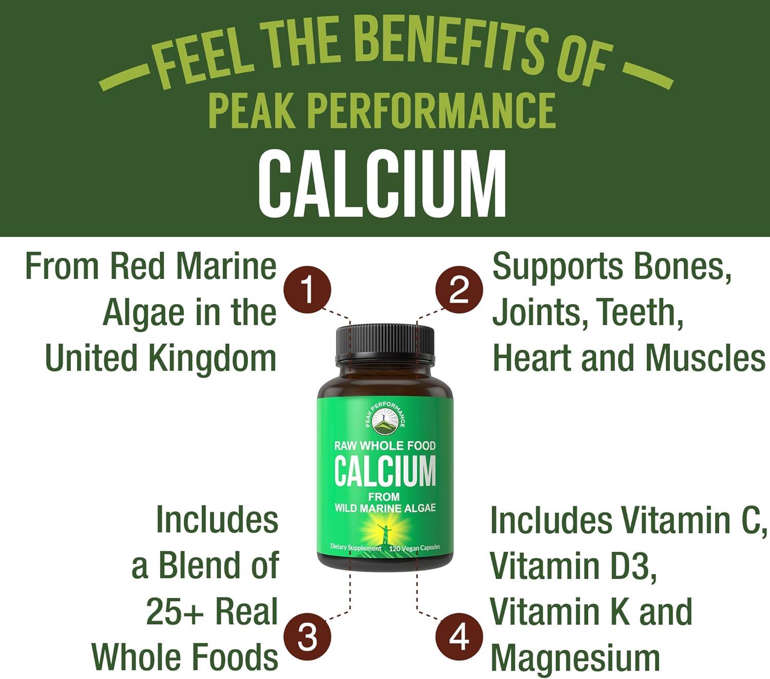 Peak Performance Vegan Calcium Supplement with Vitamin C, D3, K, and ...
