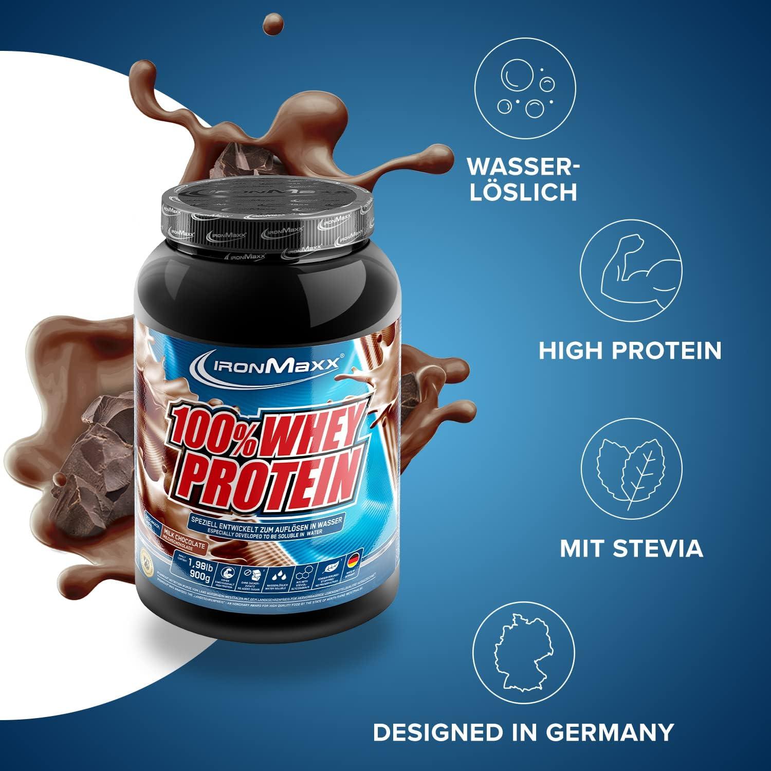 Ironmaxx 100% Whey Protein Powder - Milk Chocolate 900g | Water-Soluble ...