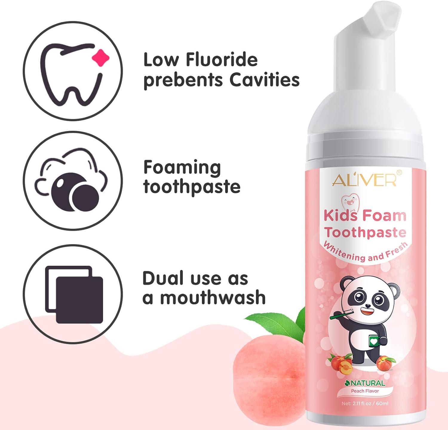 Peach Kids Foam Toothpaste | Low Fluoride | U-Shaped Toothbrush | Anticavity | Toddler ...