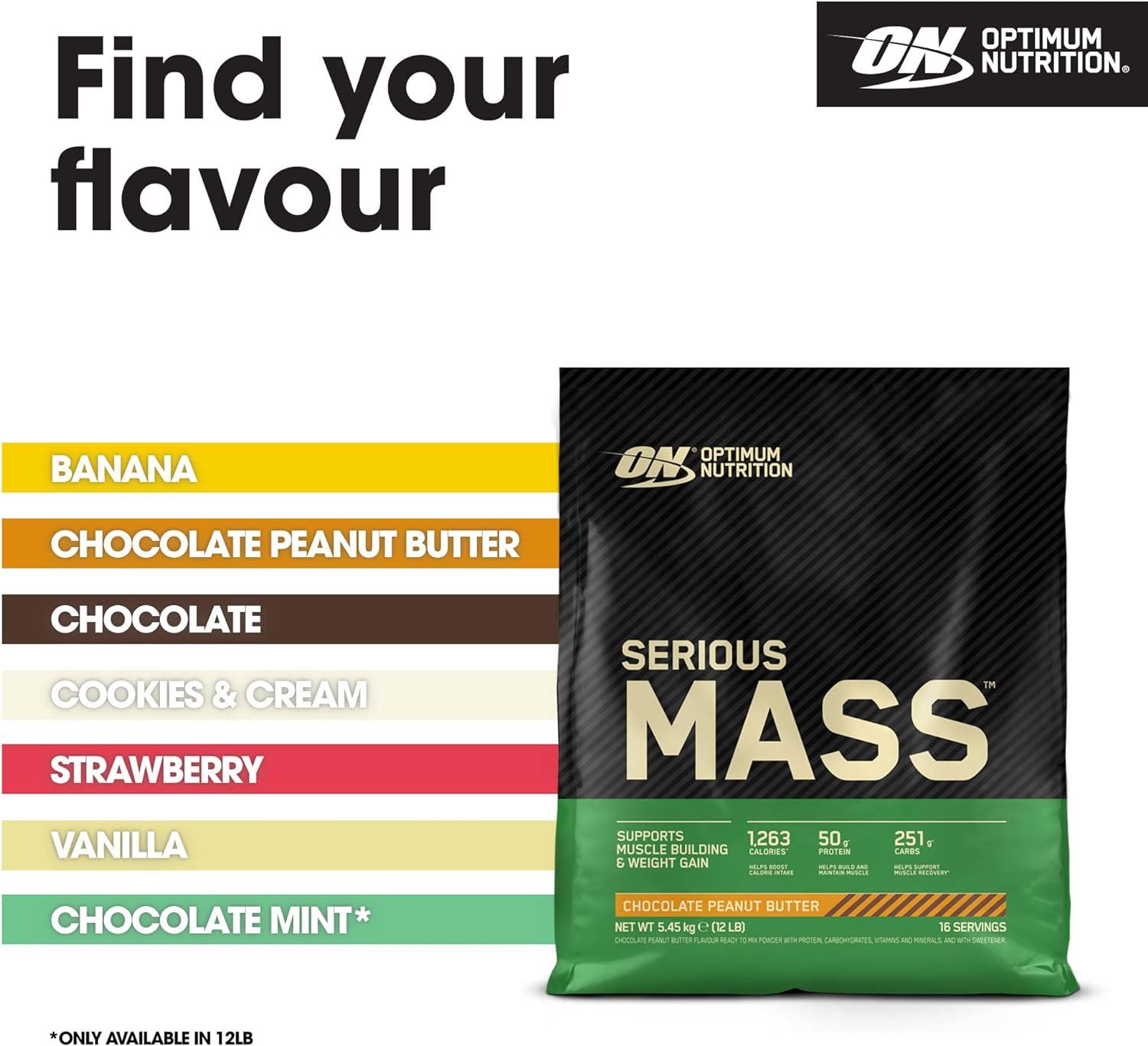 Optimum Nutrition Serious Mass High Calorie Weight Gainer 5.45 kg - Chocolate Peanut Butter ...