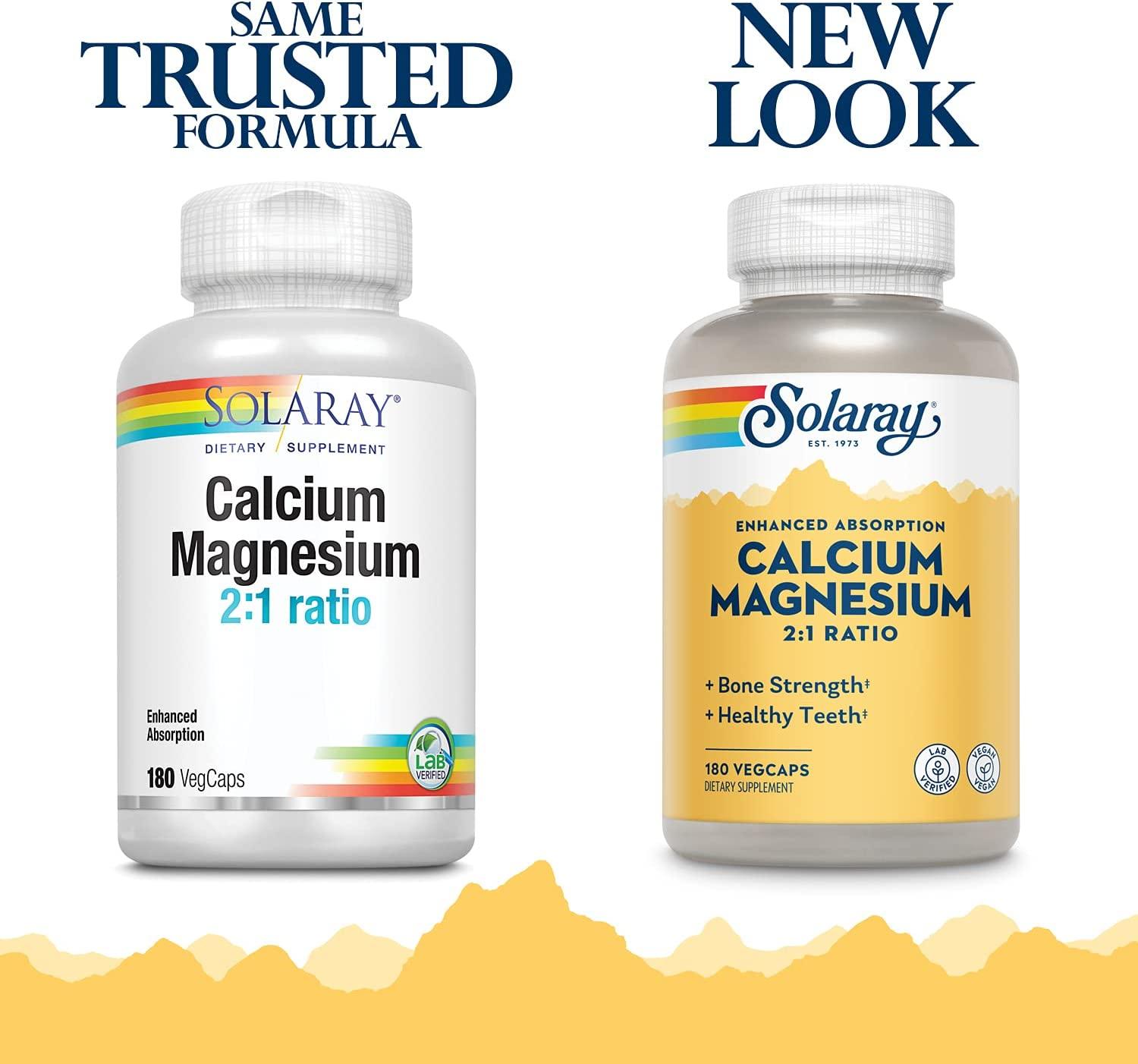 Solaray Calcium Magnesium 2:1 Ratio - 180 VegCaps for Bone & Muscle ...