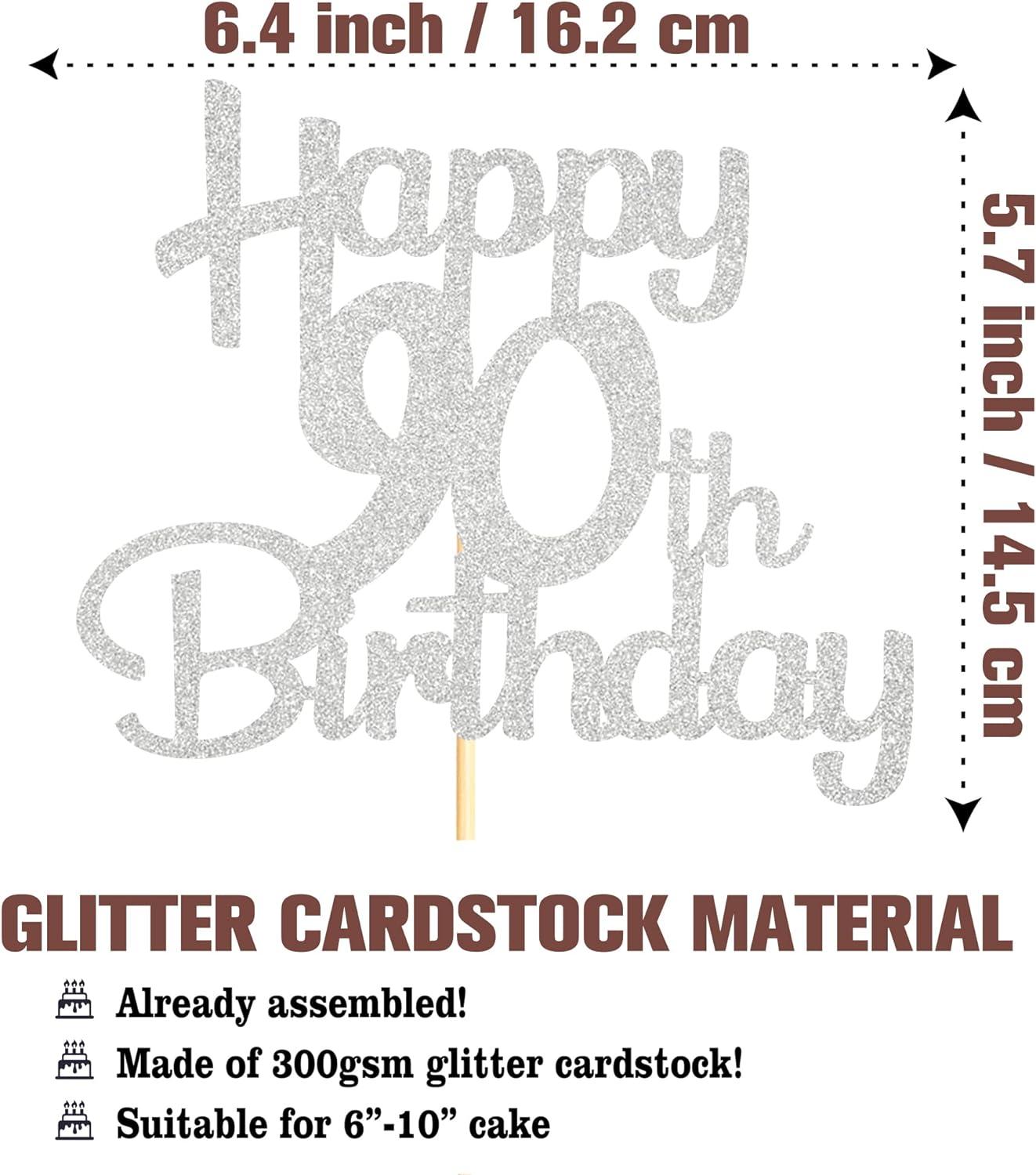 Sotpot Silver Glitter 90 Cake Topper 90th Birthday Cake Decorations for ...
