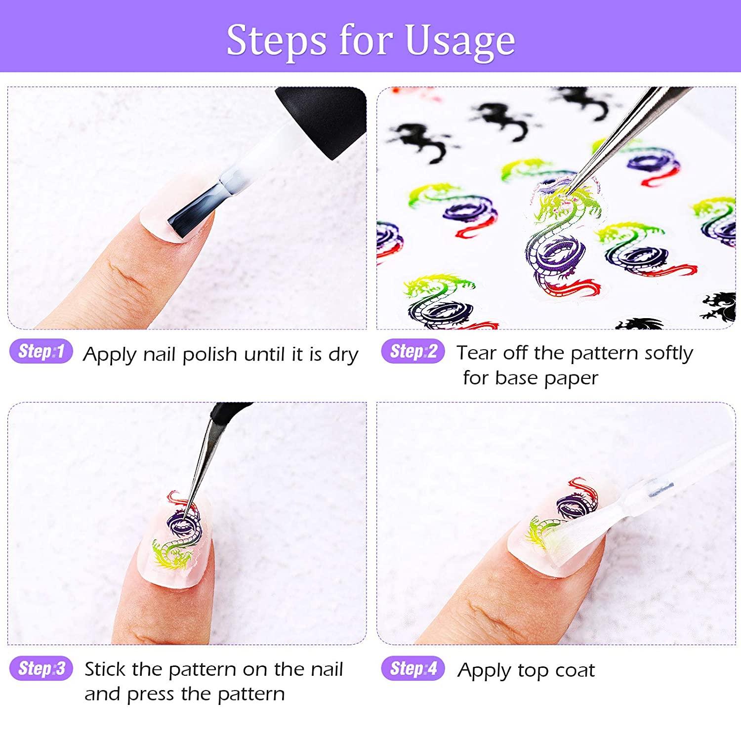 Dragon Phoenix Nail Art Stickers - 22 Self-Adhesive 3D Decals for DIY ...