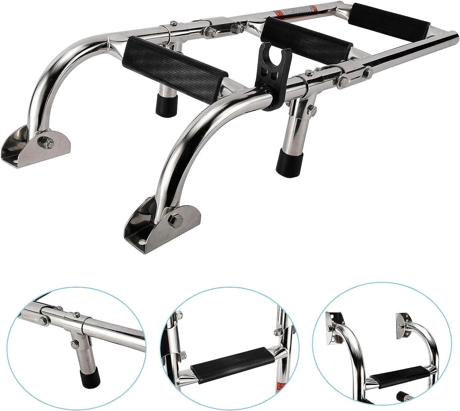 Artilife Stainless Steel Foldable Boat Ladder | Marine Pontoon 2+1 Step with Rubber Grip ...