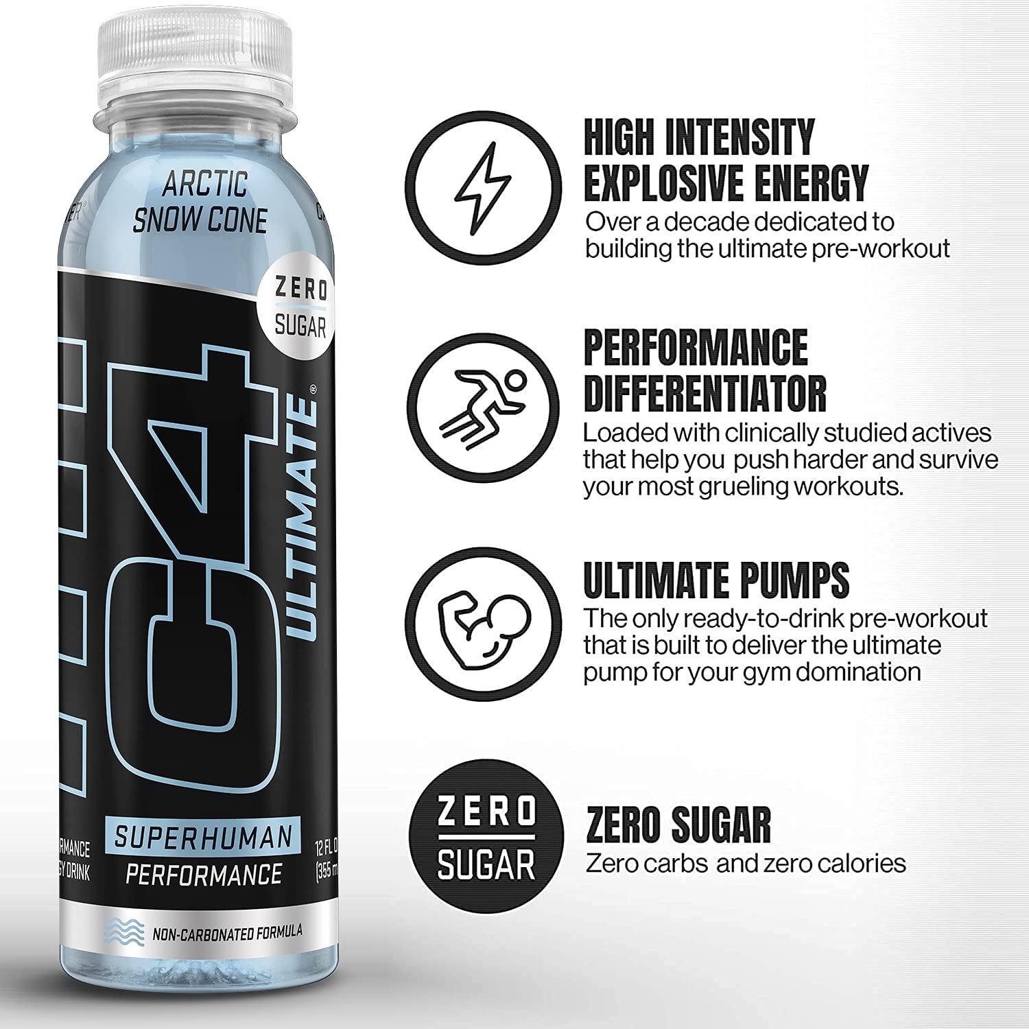 C4 Ultimate Non-Carbonated Zero Sugar Energy Drink Pre Workout Arctic ...