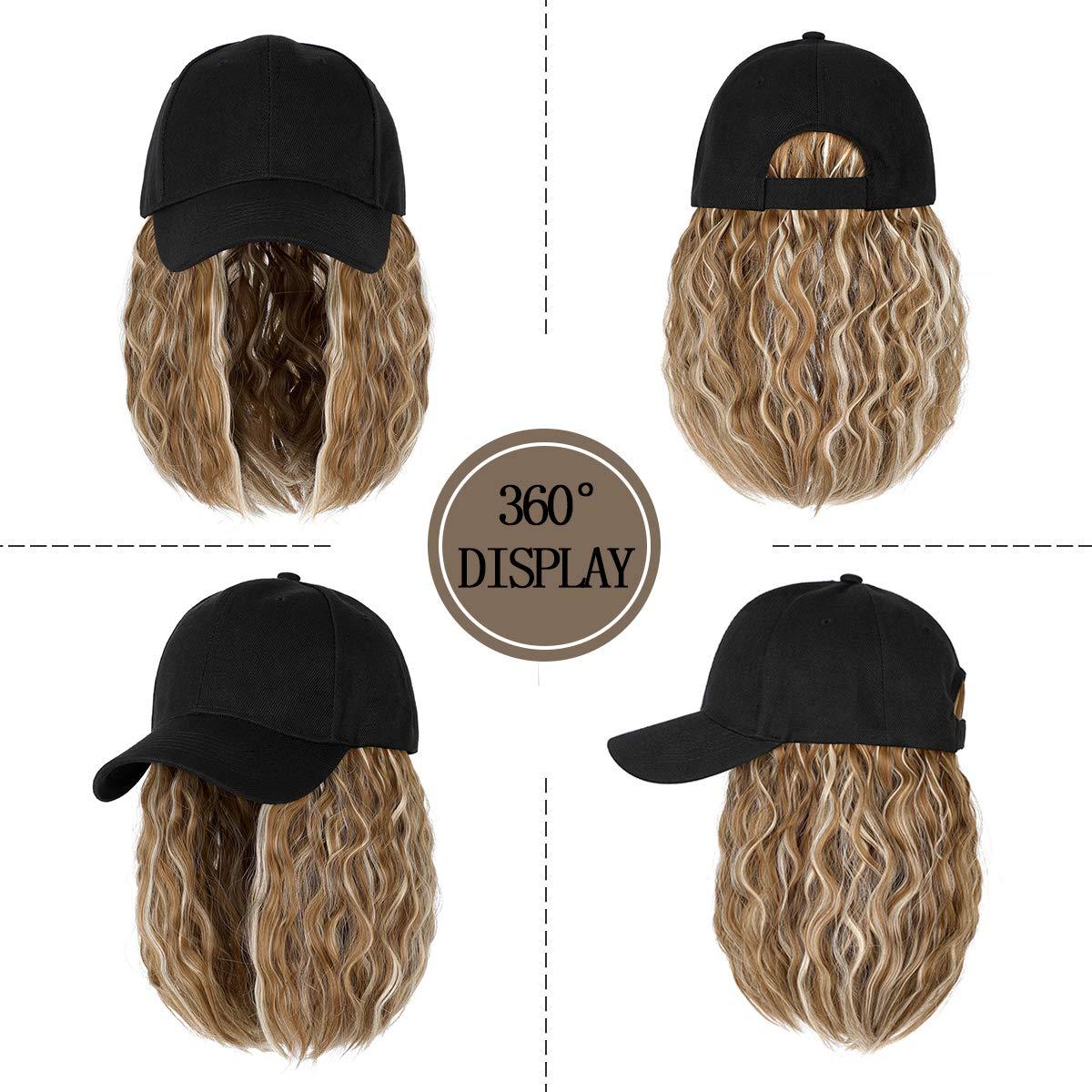 Qlenkay Baseball Cap Hair: 14 Wavy Ginger Blonde Mix Bleach Blonde Wig ...