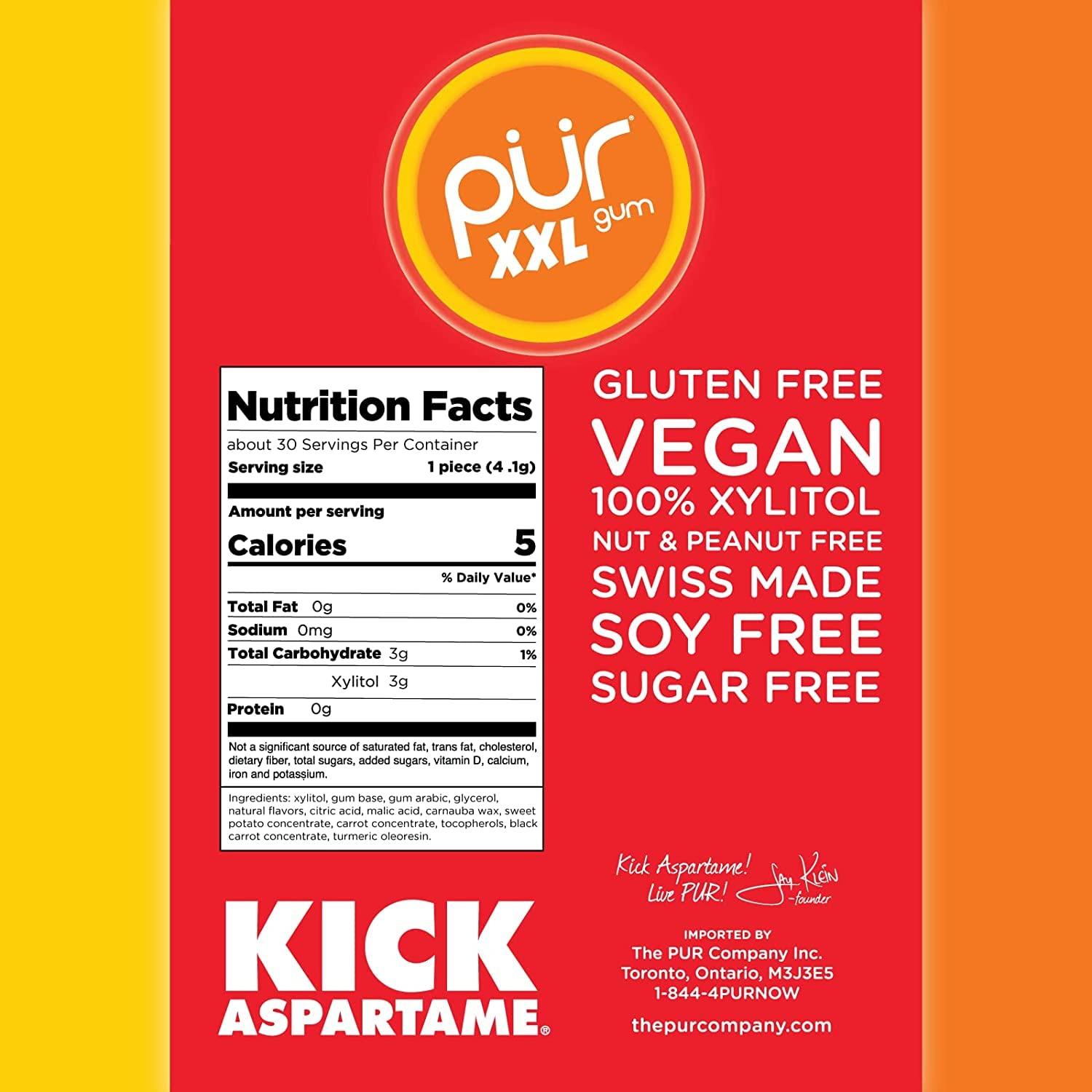 PUR XXL Gum Sugar Free Chewing Gum with Xylitol Aspartame Free + Gluten ...