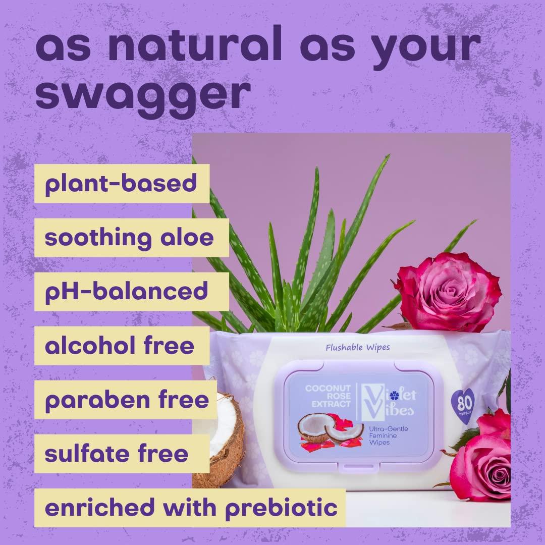 Violet Vibes Moisturizing Flushable Bathroom Wet Wipes for Women - Aloe ...