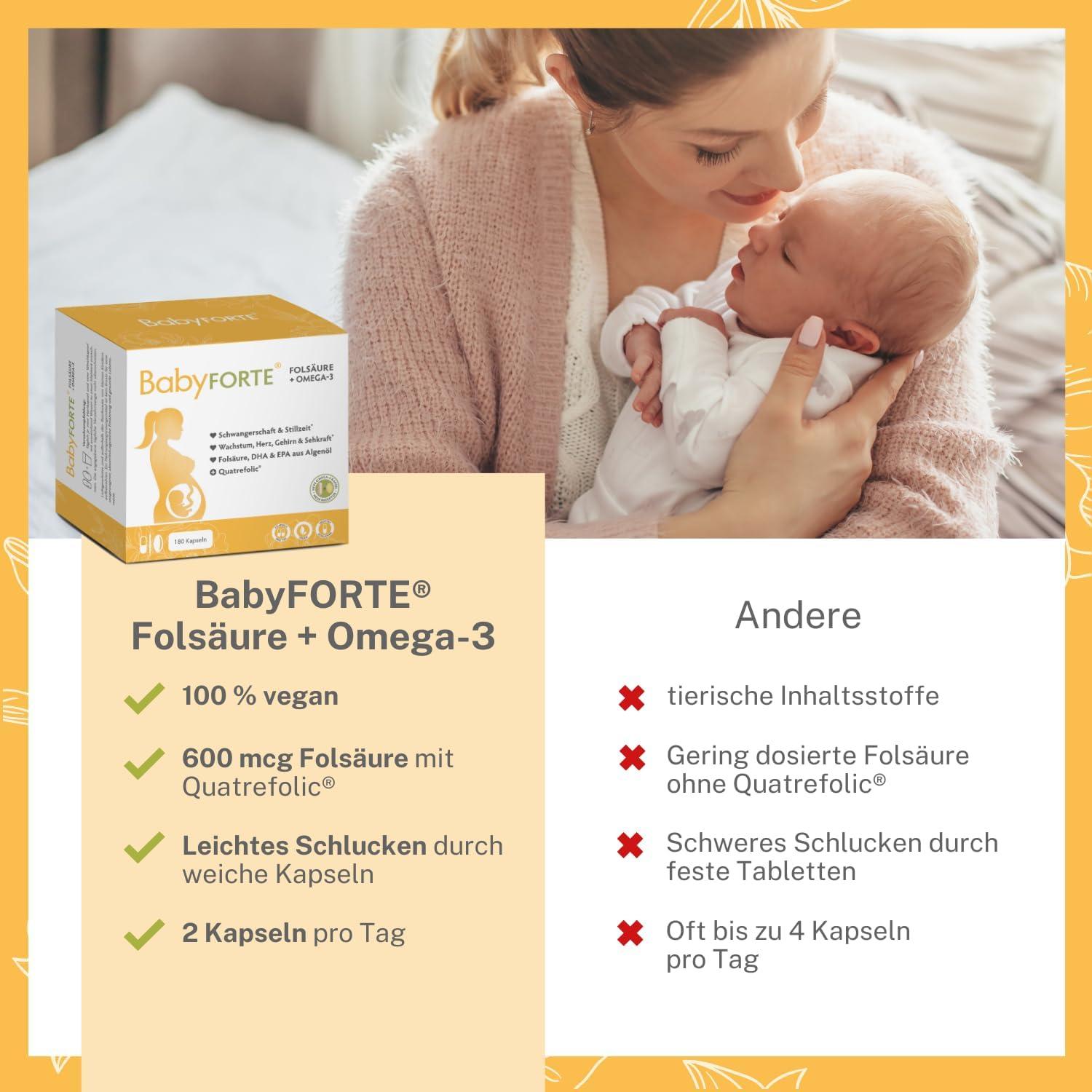 Baby Forte Folic Acid & Omega-3 Algae Oil | Vegan Pregnancy Vitamins ...