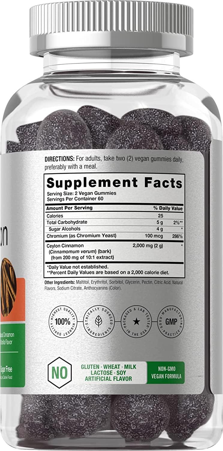 Organic Sugar Free Ceylon Cinnamon Gummies 2000mg | 120 ct | Vegan, Non ...