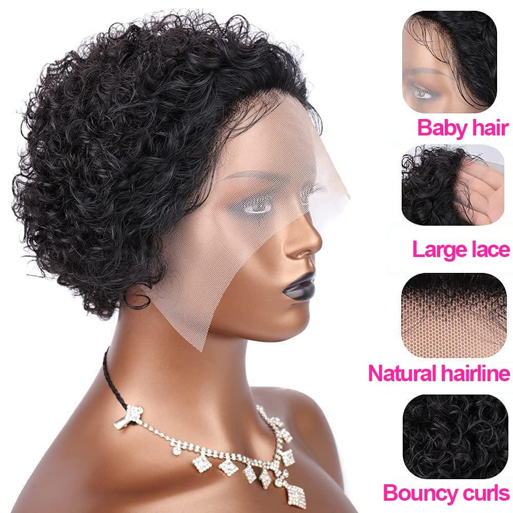 BaiHong 6 inch Short Curly Lace Front Human Hair Wig - Pixie Cut HD ...