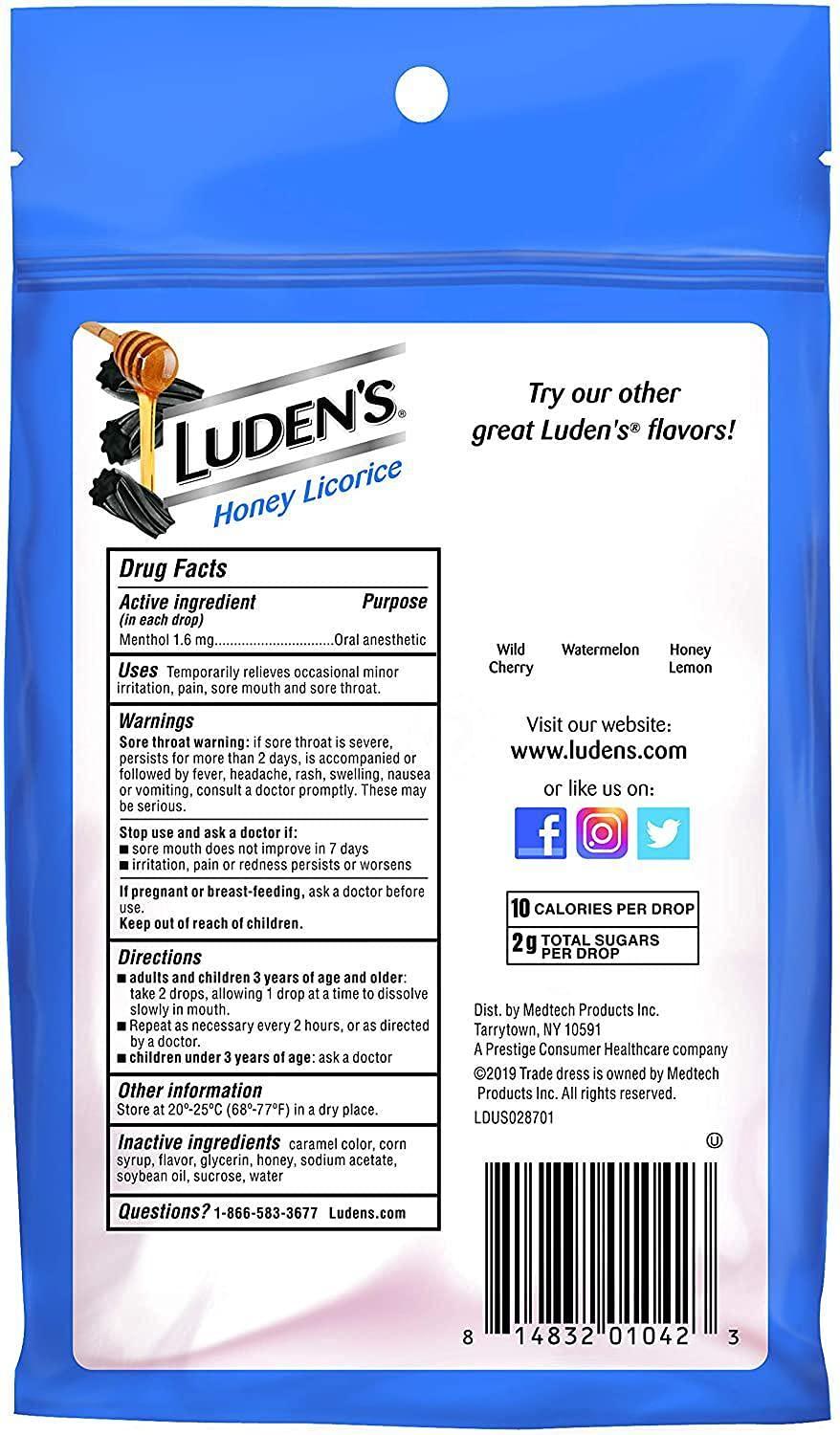 Luden's Honey Licorice Menthol Lozenges - 30 CT | Soothes Throat, Fast ...