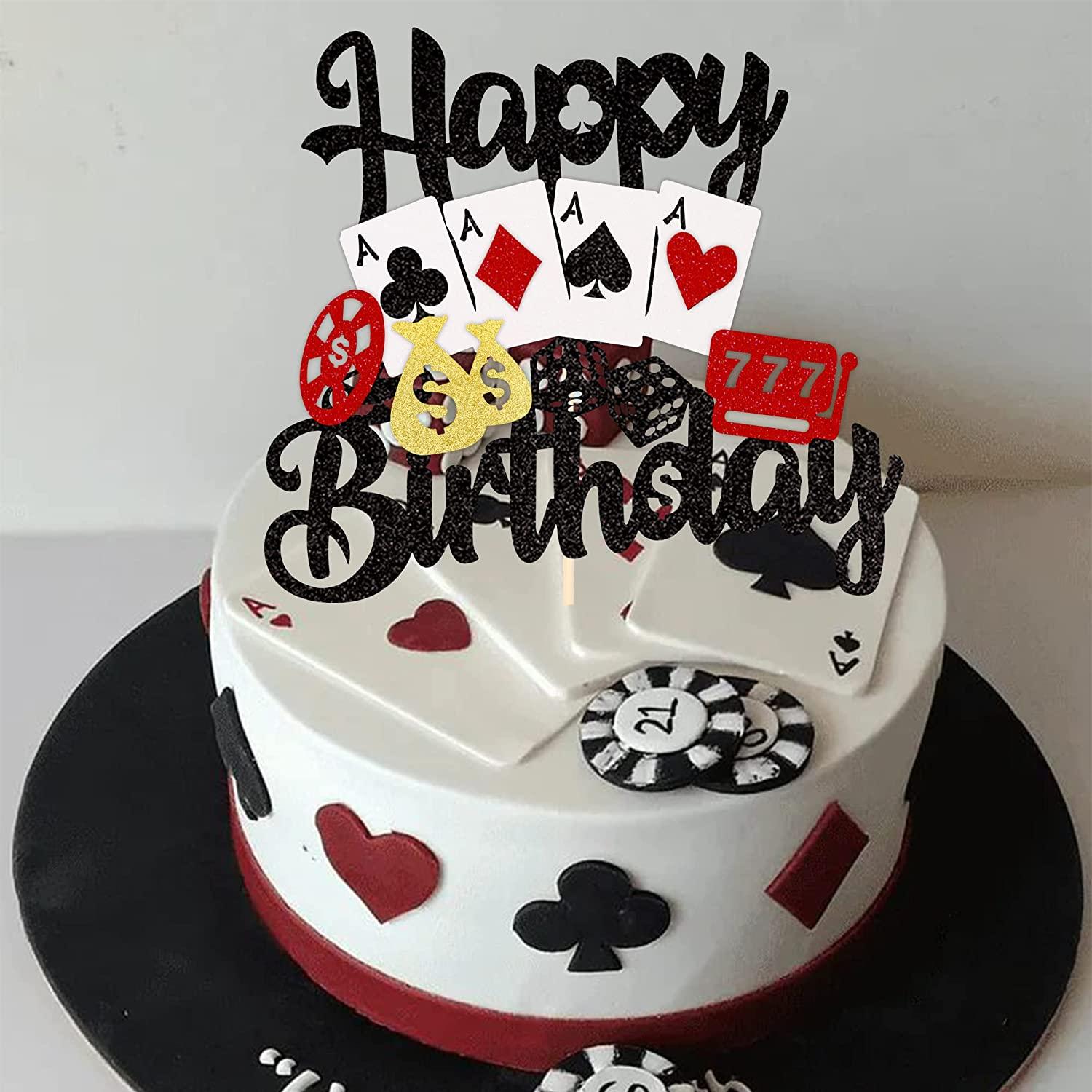 Casino Cake Topper - Poker Chips Player Happy Birthday Decoration for ...