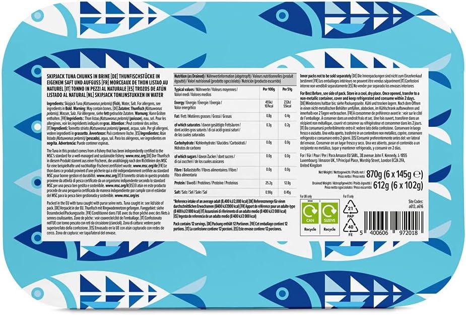 by Amazon Skipjack Tuna Chunks in Natural 145g (Pack of 6) | Buy Now ...