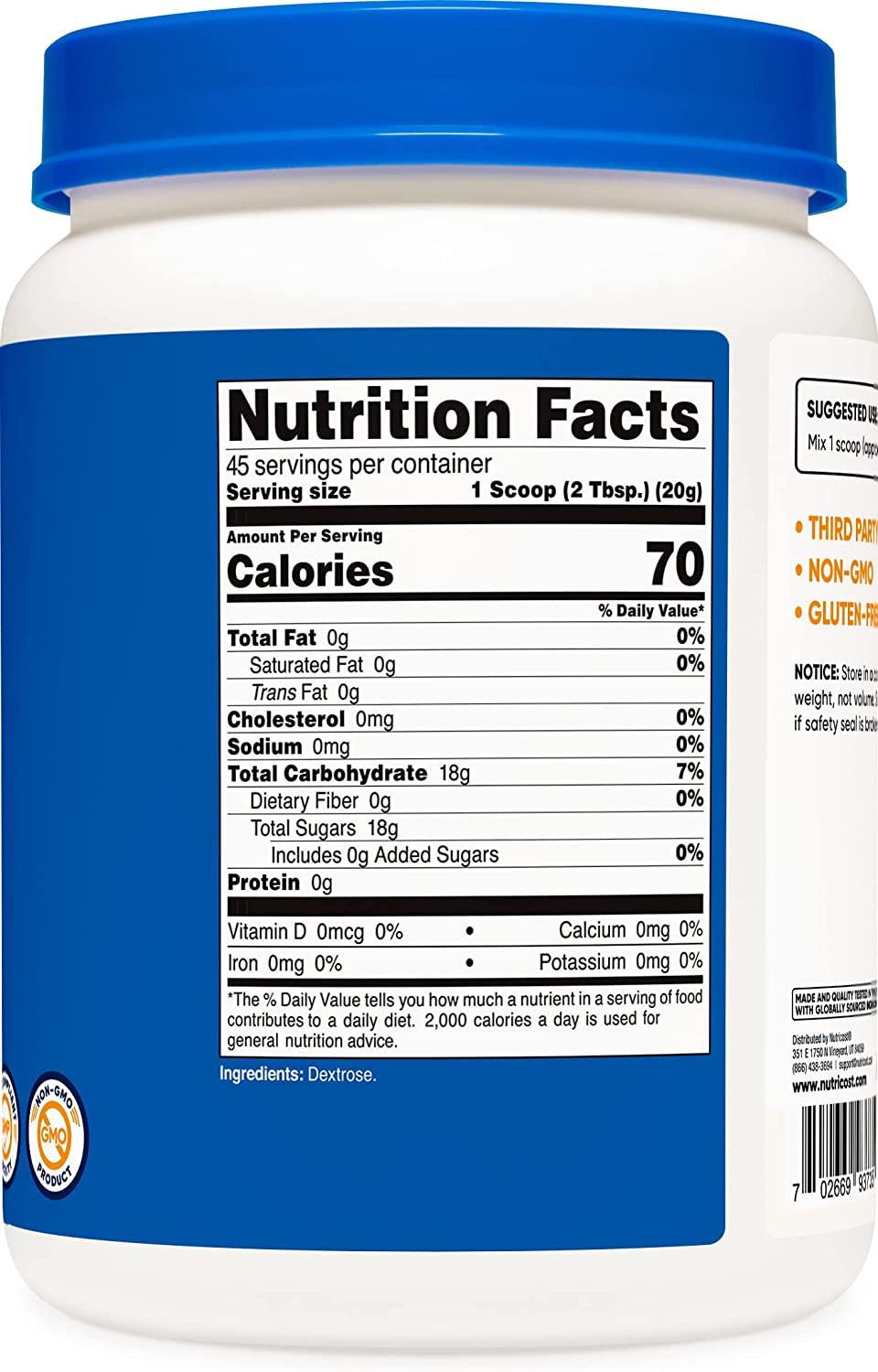 Nutricost Dextrose Powder 2 LBS - Non-GMO & Gluten-Free - 2 Pound Pack ...