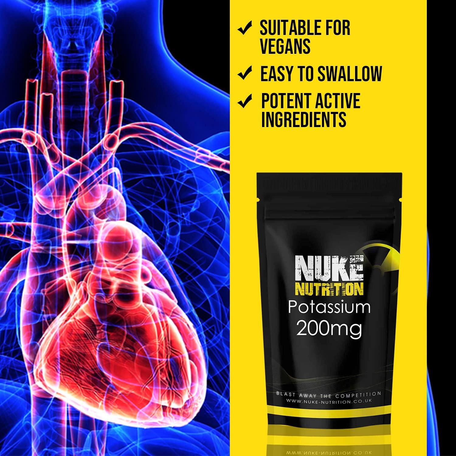 Nuke Nutrition 200mg Potassium Tablets - 365 Count - High Strength Pure ...