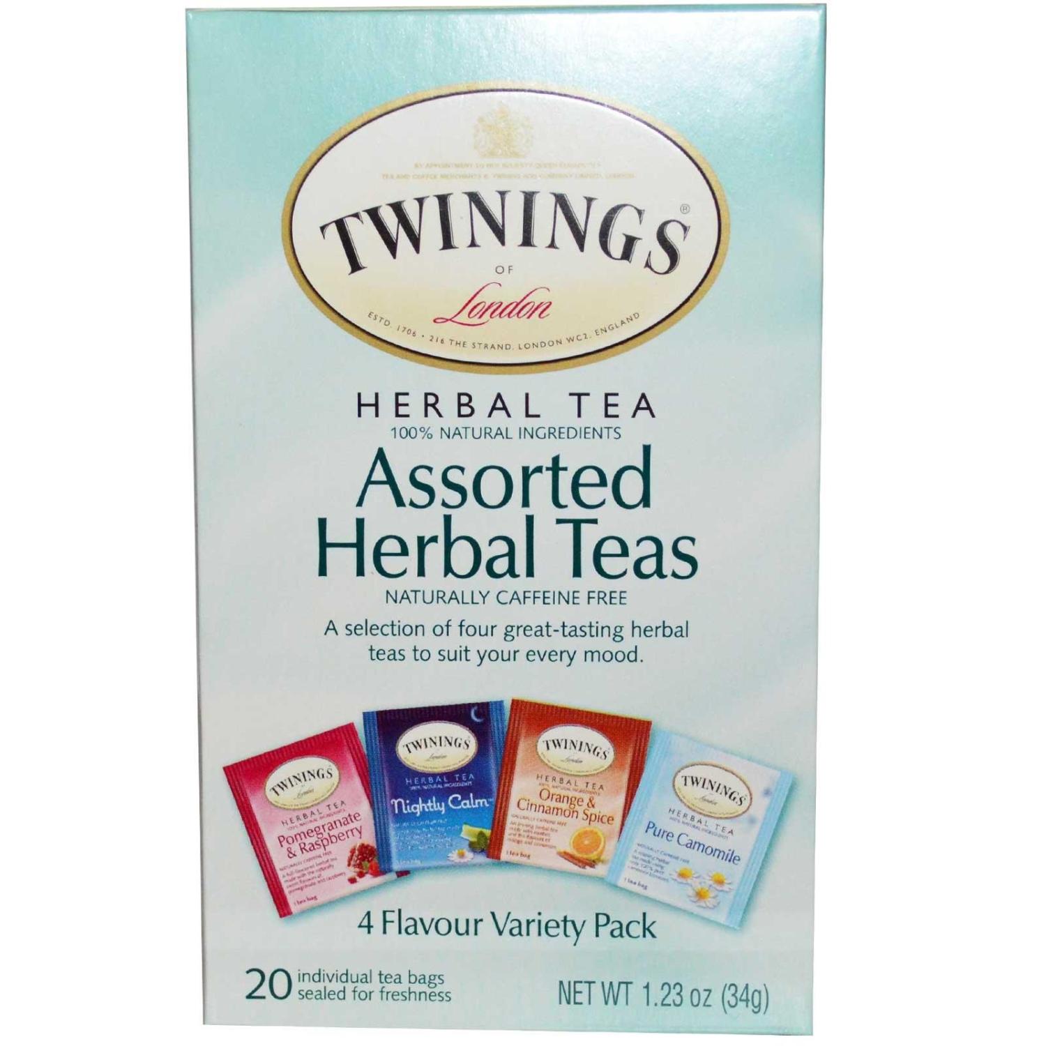 Twinings Assorted Herbal Teas Variety Pack - Caffeine Free, 20 Tea Bags ...