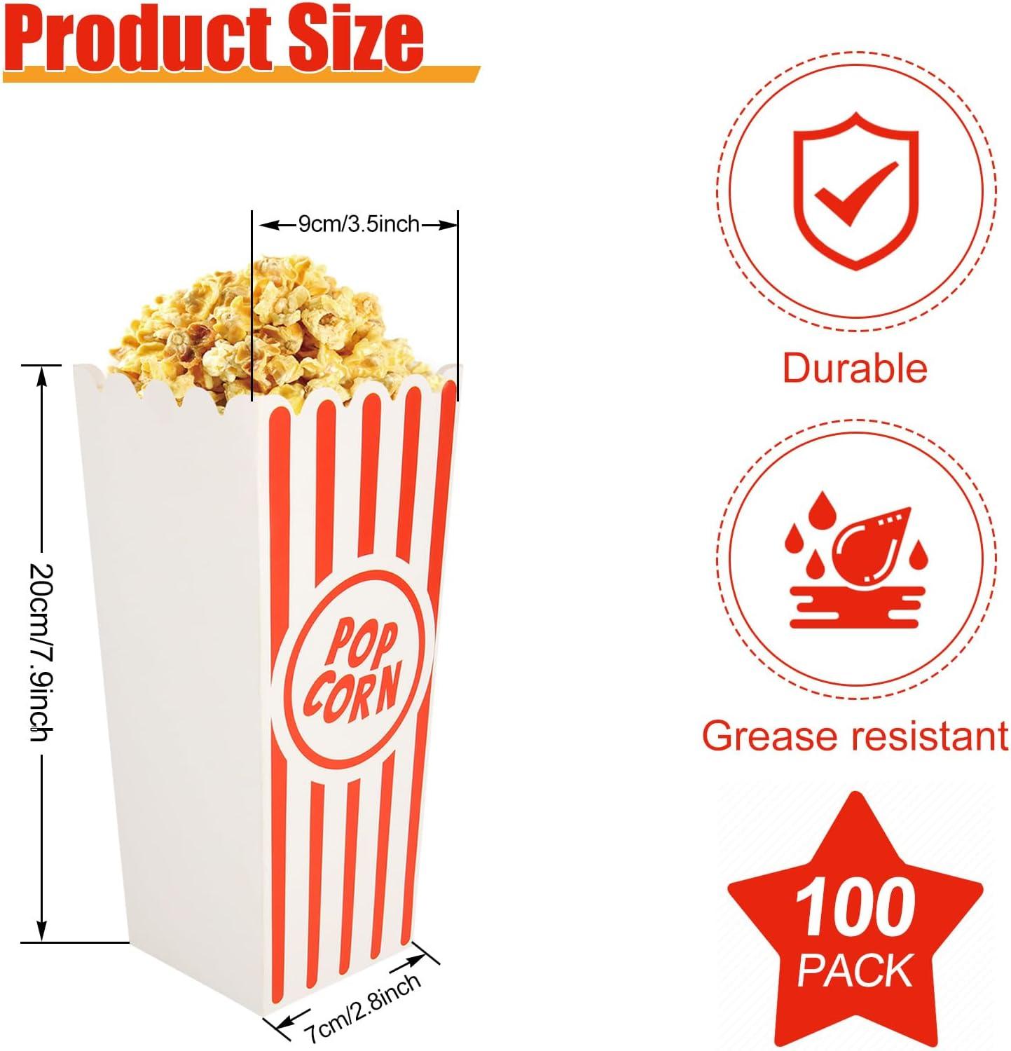 DAJAVE 100 Pcs Popcorn Boxes Large Popcorn Tubs Red and White Stripes ...
