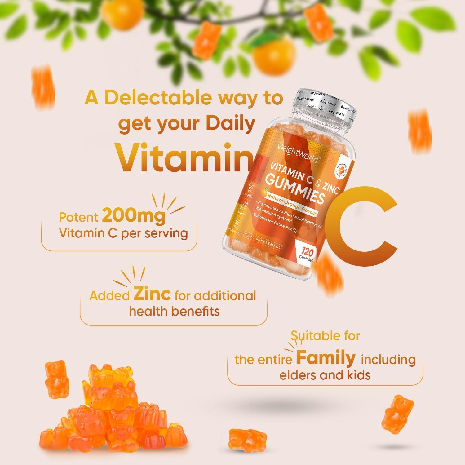 Vitamin C and Zinc Gummies - 200mg VIT C - 120 Chewables - Immunity ...