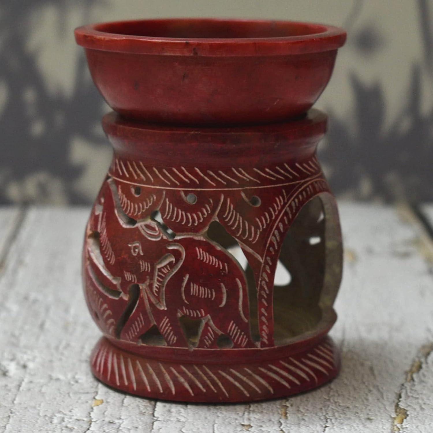 Hand Painted Red Elephant Soapstone Oil Burner Aroma Diffuser | Jali ...