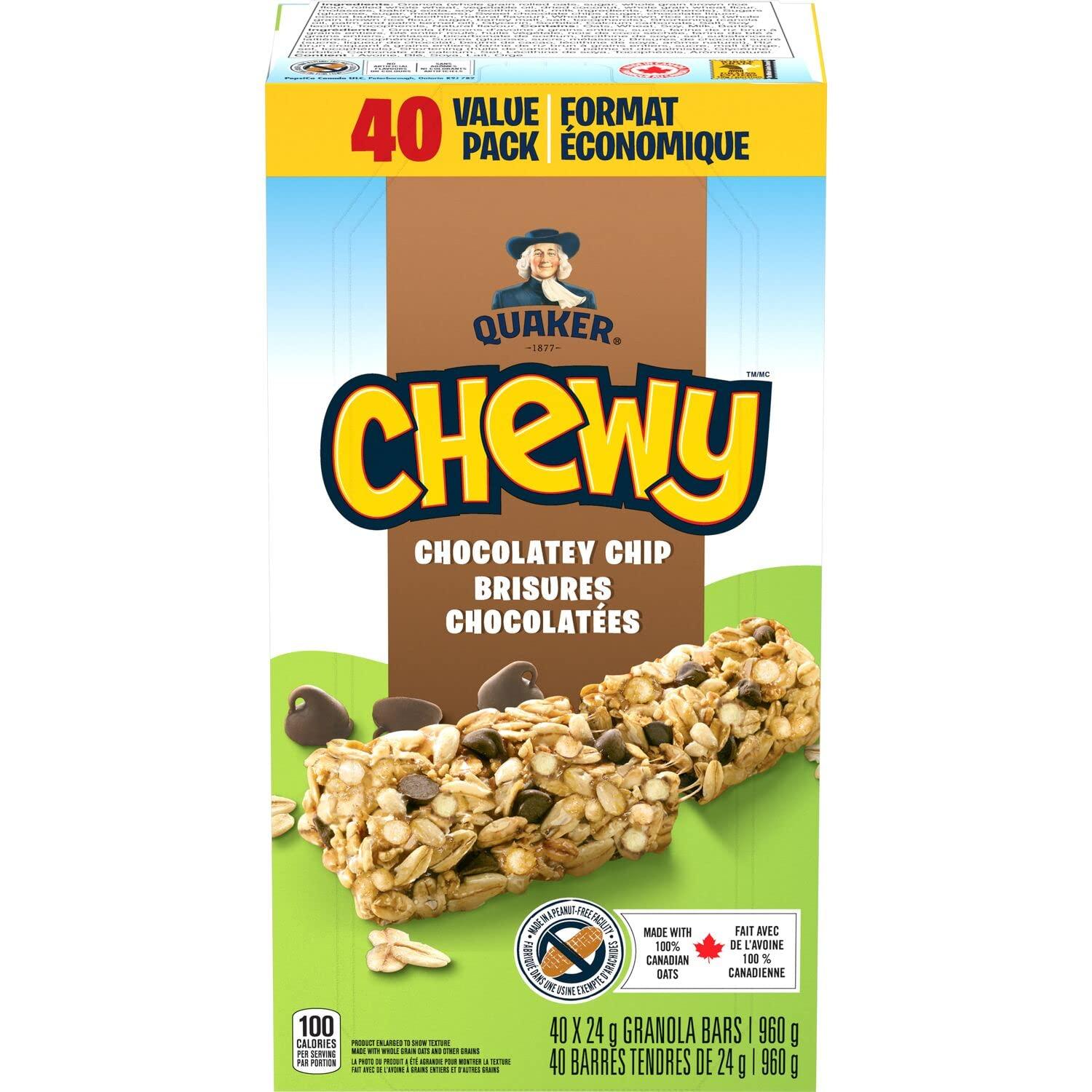 Quaker Chewy Chocolate Chip Granola Bars 960g/33.9 oz. (40 Count ...