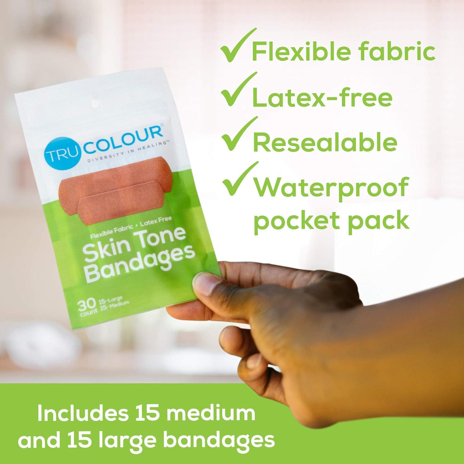 Tru-Colour Olive-Moderate Brown Skin Tone Bandages - 30-Count Green Bag ...
