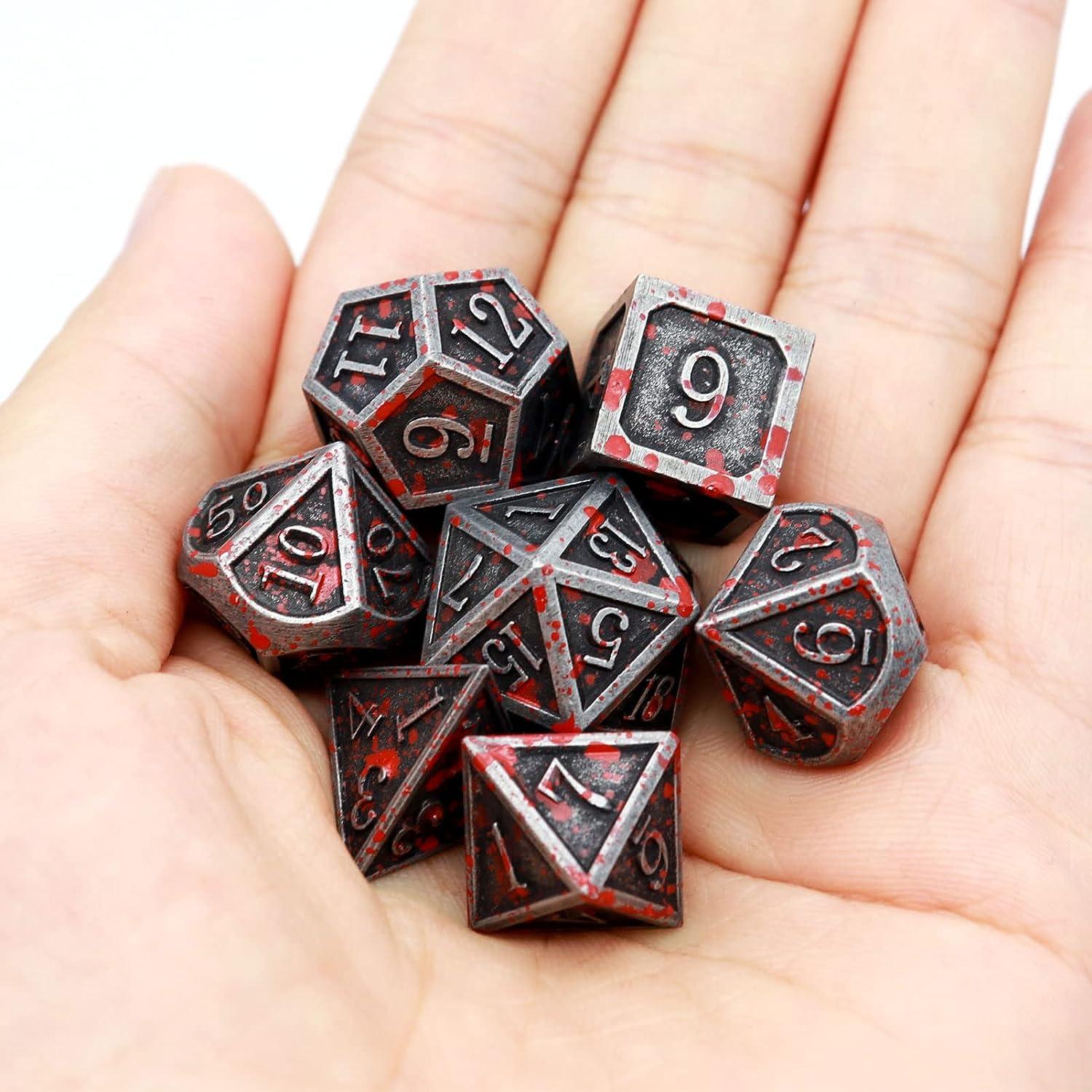 Haxtec Bloodstained Metal DND Dice Set Blood Polyhedral RPG Dice for ...