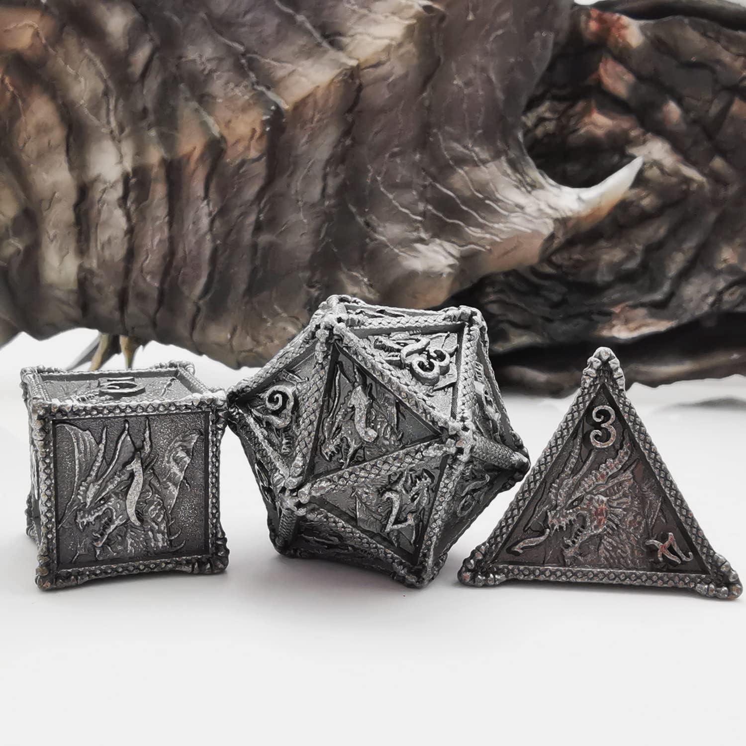 HAOMEJA Metal Dragon DND Dice Set - 7 Solid Role Playing Dice for D&D ...