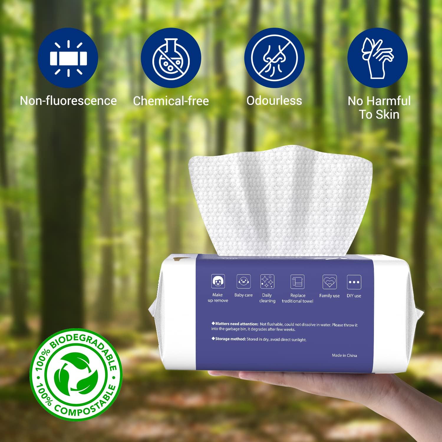 100-Count Biodegradable Face Clean Towels for Sensitive Skin - Lint ...