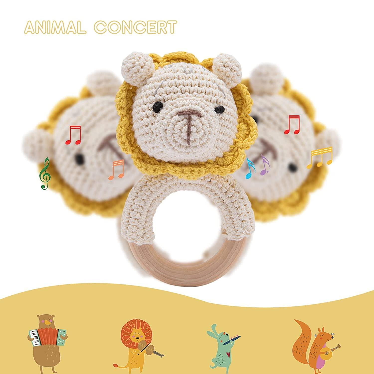 Youuys Wooden Lion Baby Rattle Teething Ring for Brain Development ...