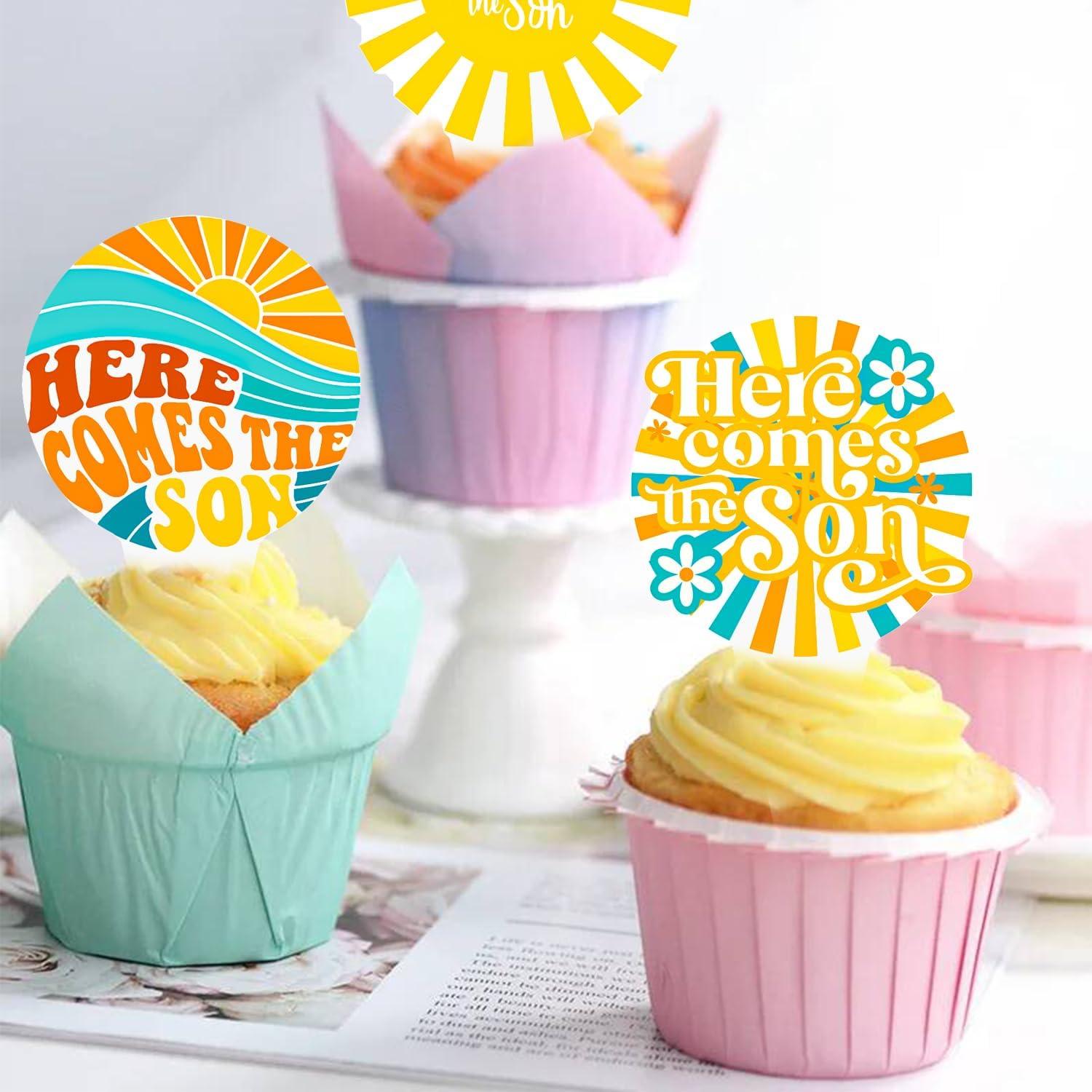 Here Comes the Sun Cupcake Toppers 48Pcs Sunshine Party Cupcake Picks ...