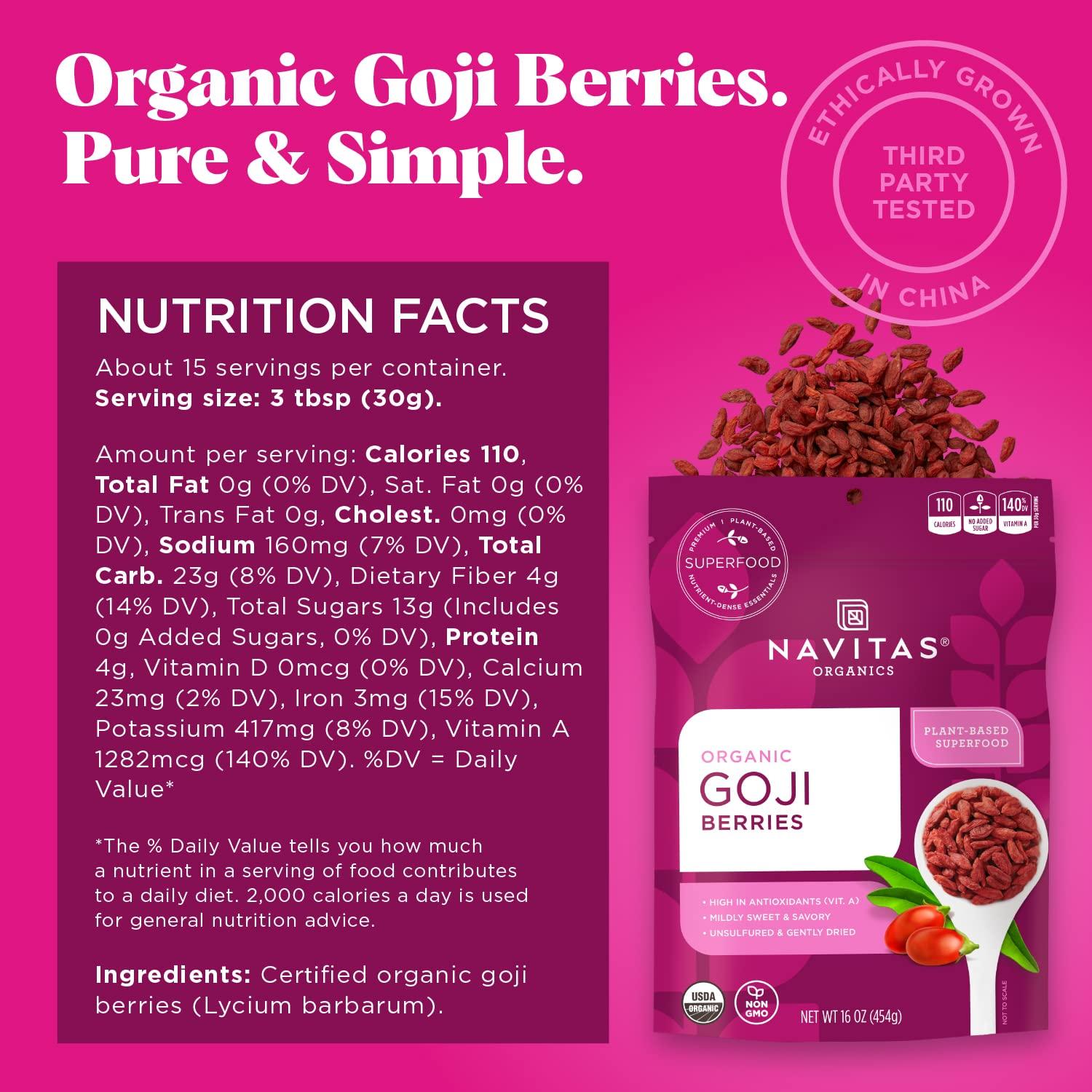 Navitas Organics Goji Berries 16 oz - Organic, Non-GMO, Sulfite-Free ...