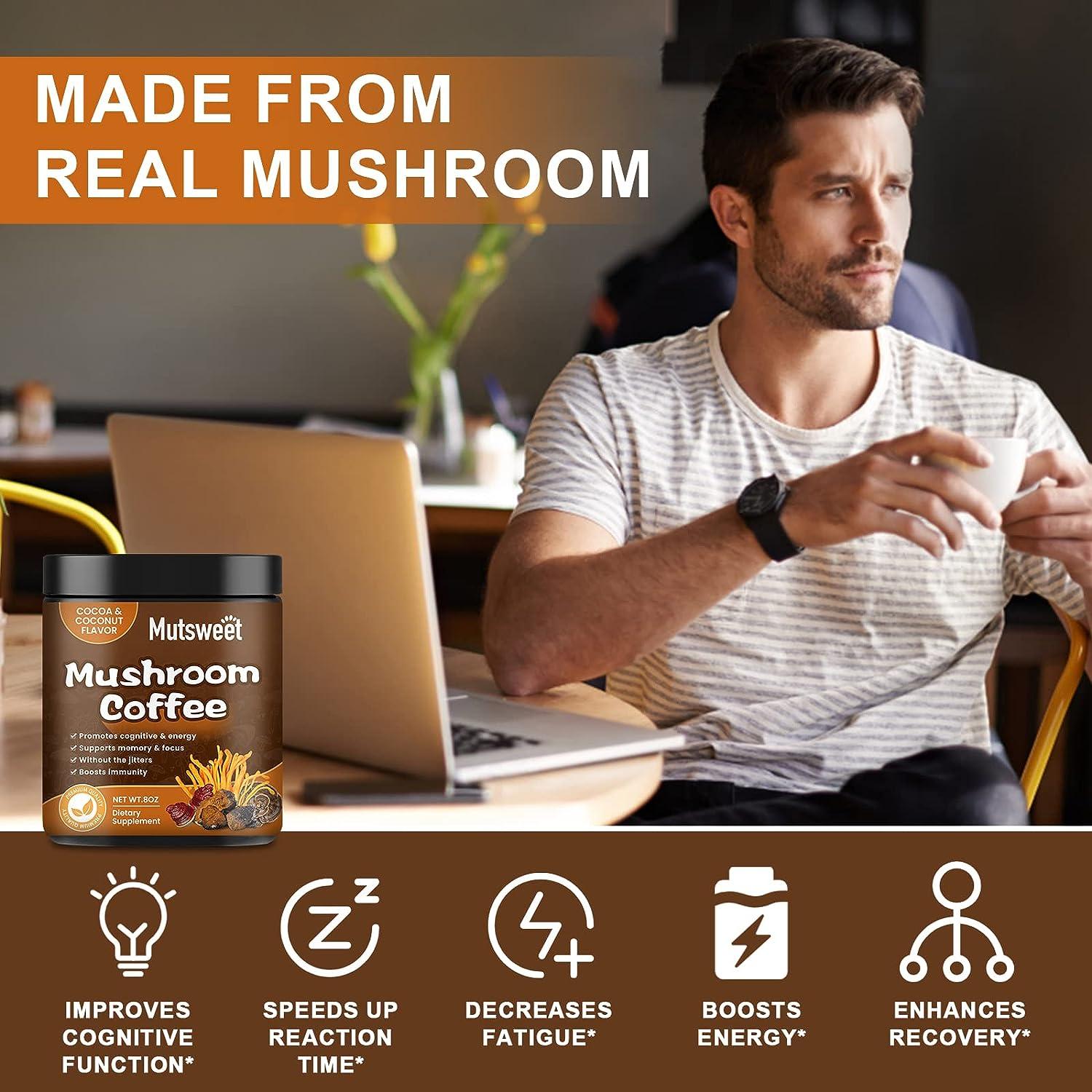 Mutsweet Super Mushroom Powder 8oz - Coffee Alternative Supplement with Cacao, Lions Mane ...