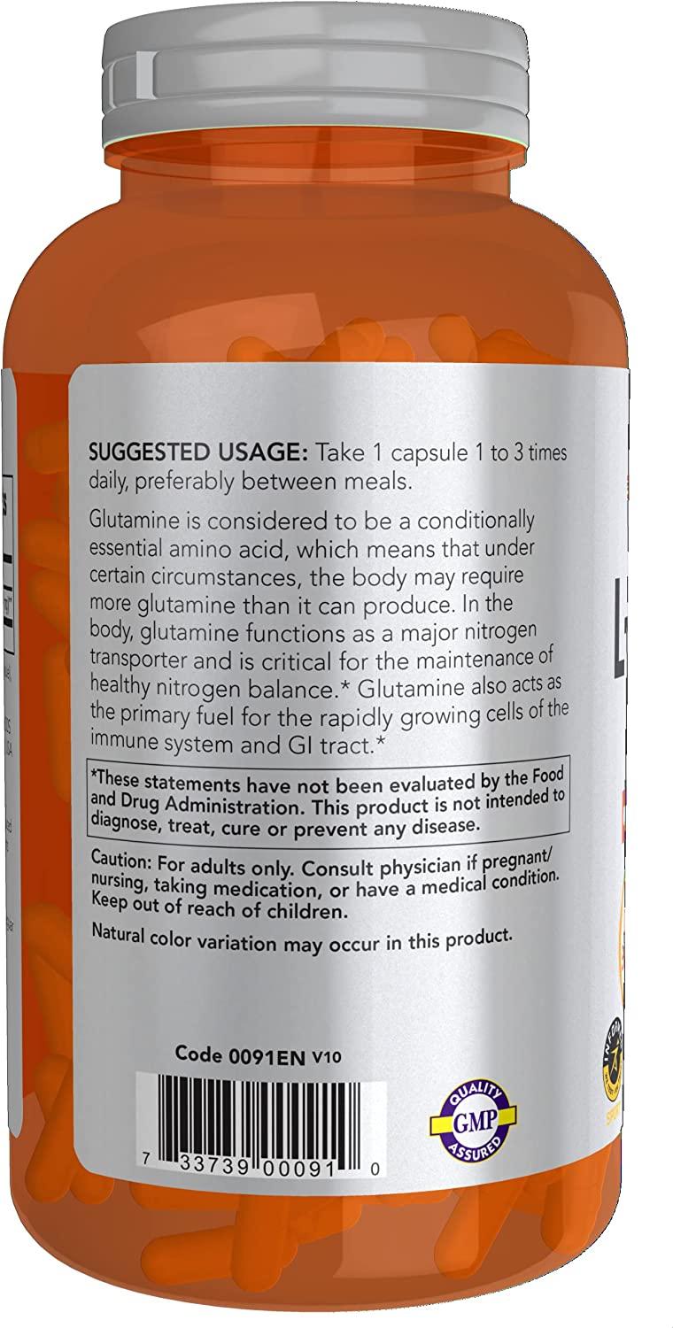 Now Foods L-Glutamine 1000 mg - 240 Capsules | Muscle Recovery ...