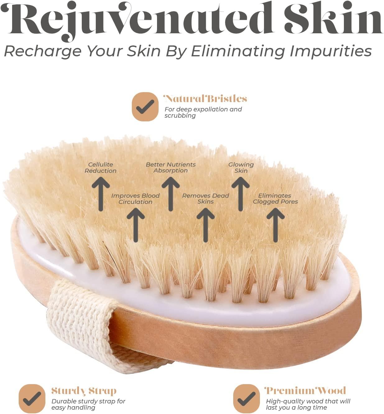 Dry Skin Body Brush - Natural Bristle for Exfoliation, Cellulite Treatment and Improved Skin ...