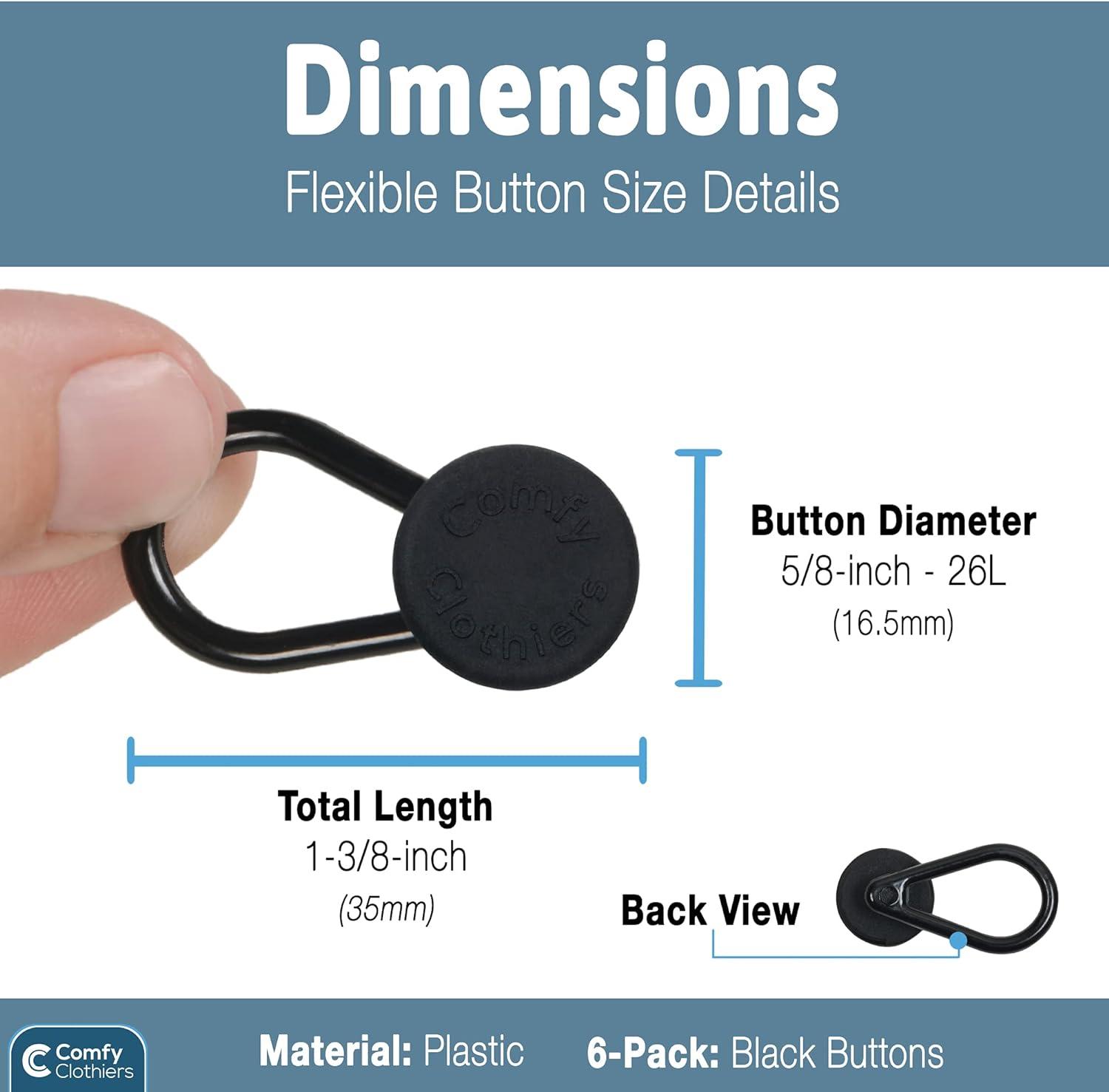 Flexible Button Waist Extenders for Pants (6-Pack Black) - Ideal for Men and Women's Pants ...