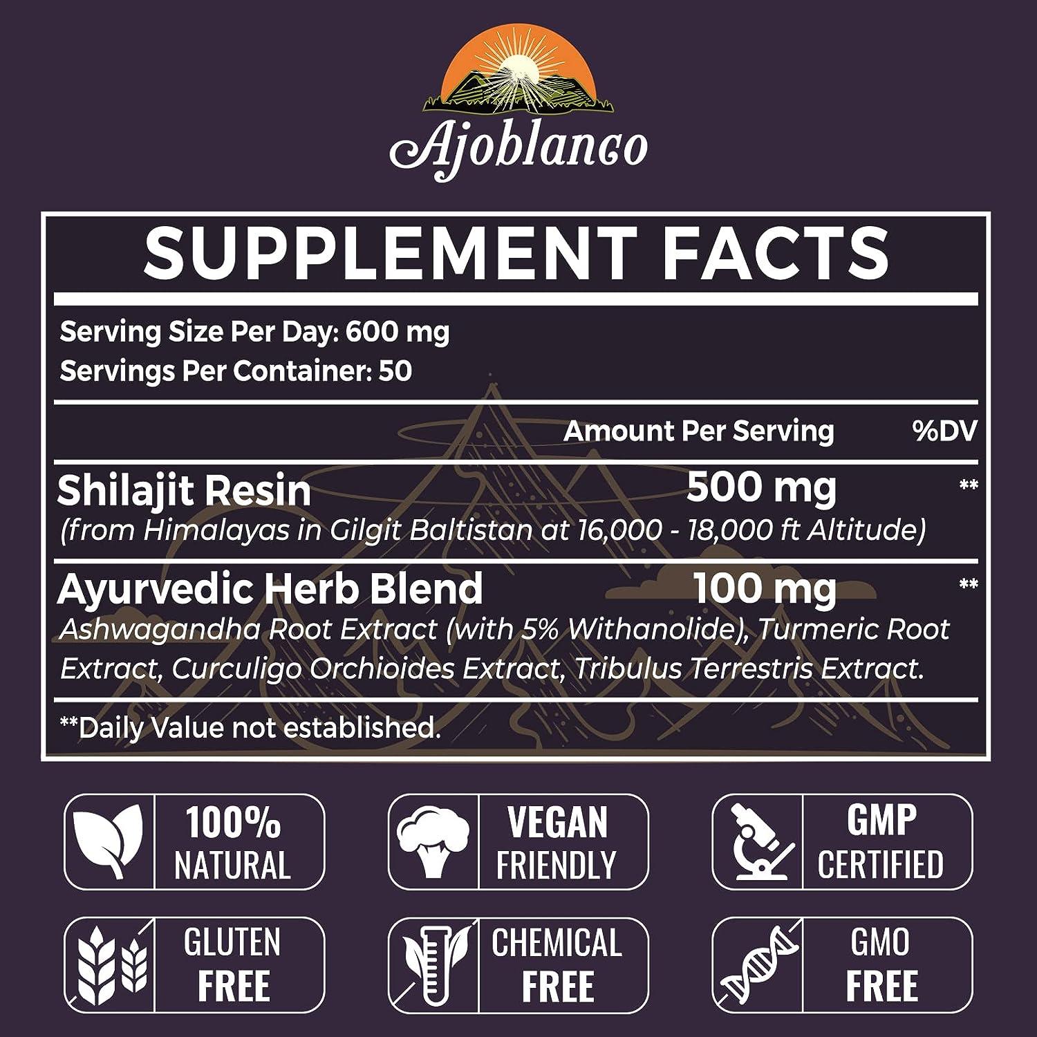 Ajoblanco 600mg Shilajit Pure Himalayan Organic Resin - High Potency ...