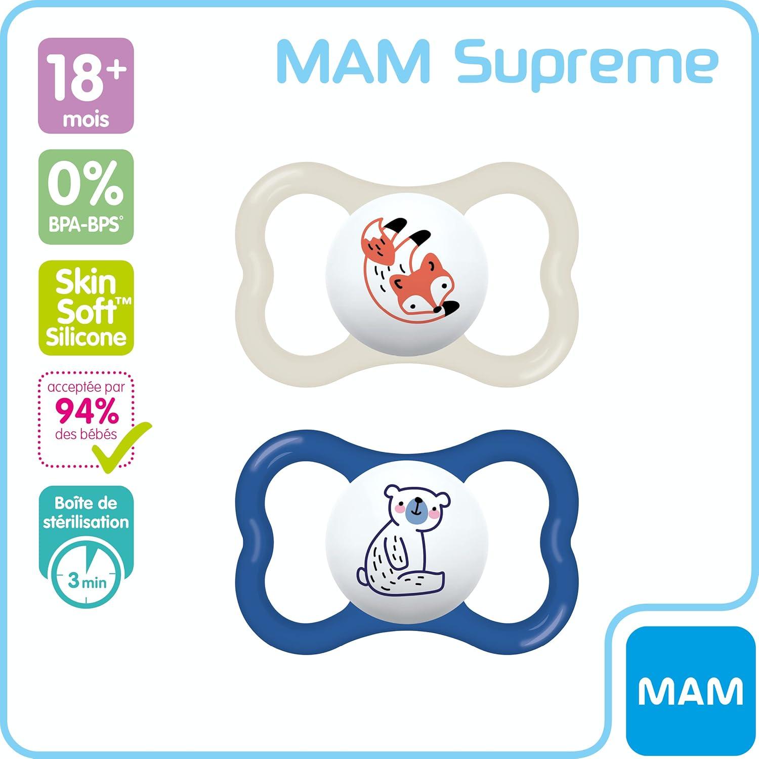 MAM Supreme Silicone Pacifier Set for 18+ Months | Includes Pacifier ...