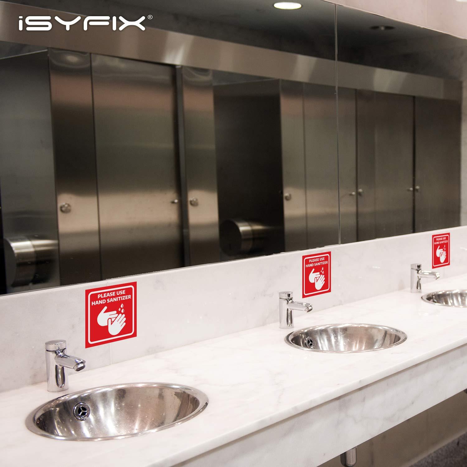 iSYFIX Hand Sanitizer Signs Stickers - 4 Pack 6x6 Inch - Premium Red ...